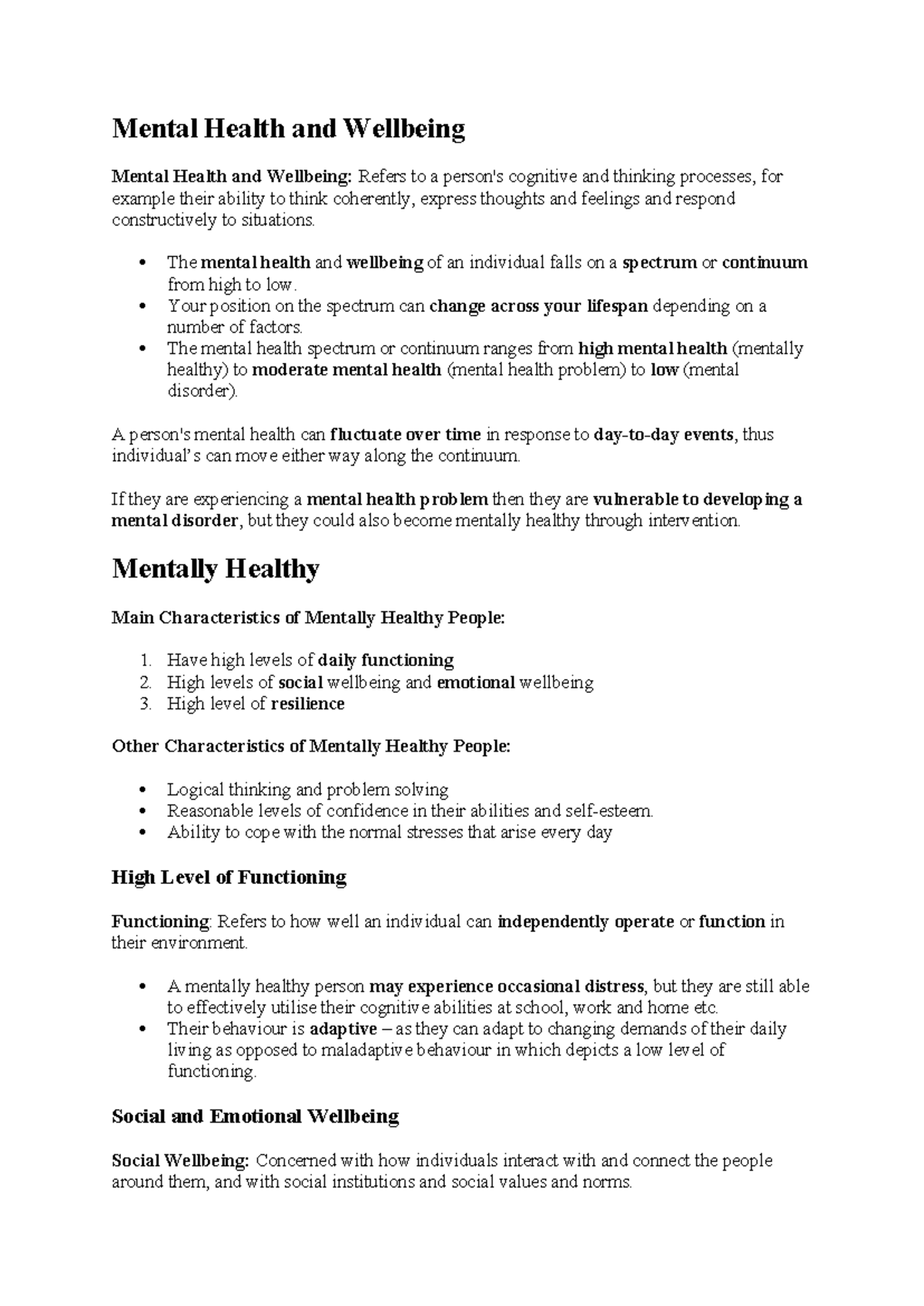 VCE Psychology Unit 4 AOS 2 - Examining Mental Health Wellbeing ...