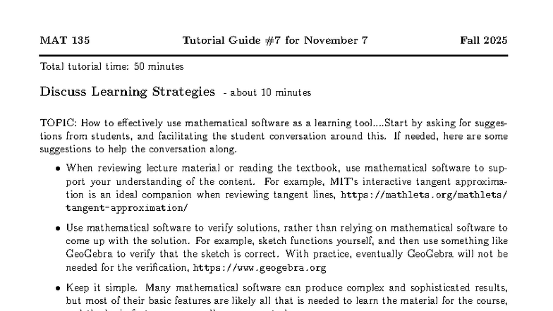 MAT 135 F2025 Tutorial: Effective Use of Math Software (Nov 7) - Studocu