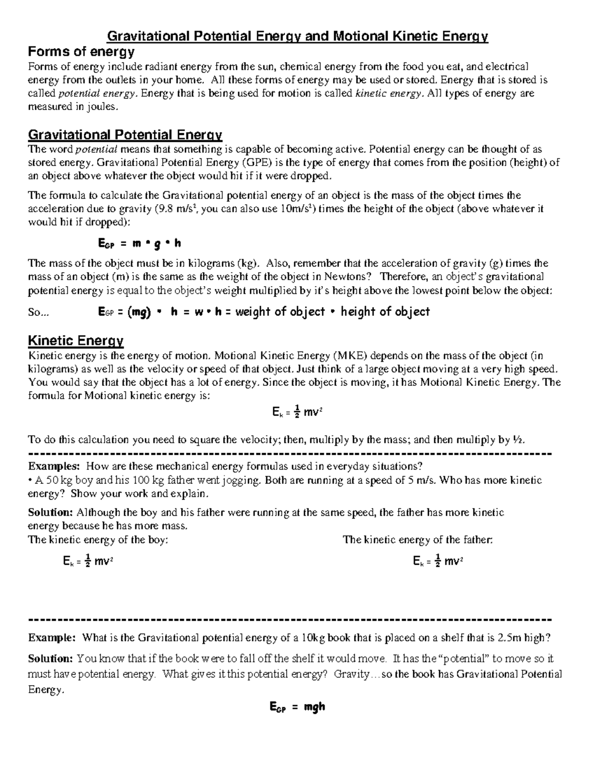Gravitational Potential Energy & Motional Kinetic Energy Overview - Studocu