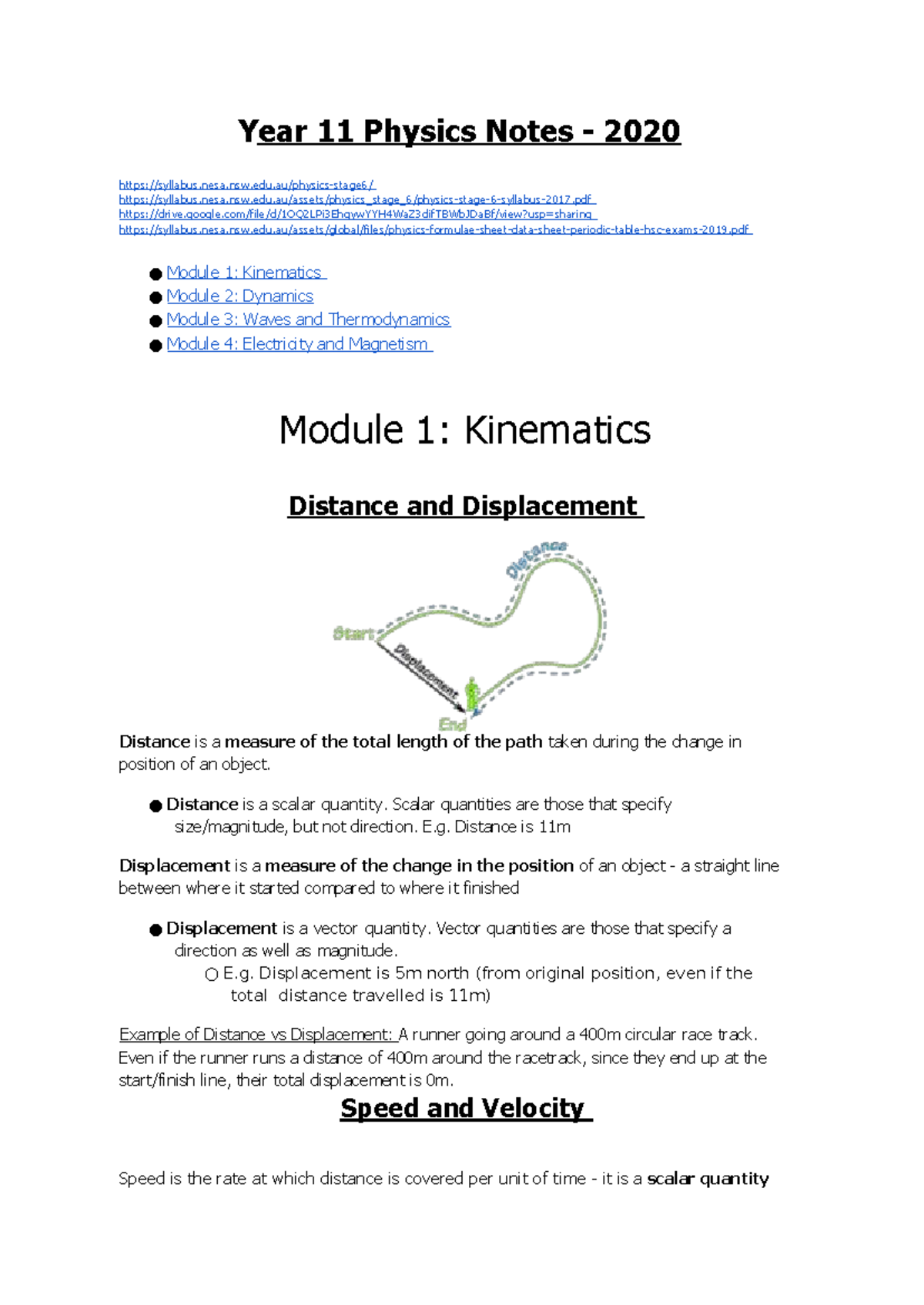 Year 11 Physics Notes 2020: Modules 1-4 Overview - Studocu