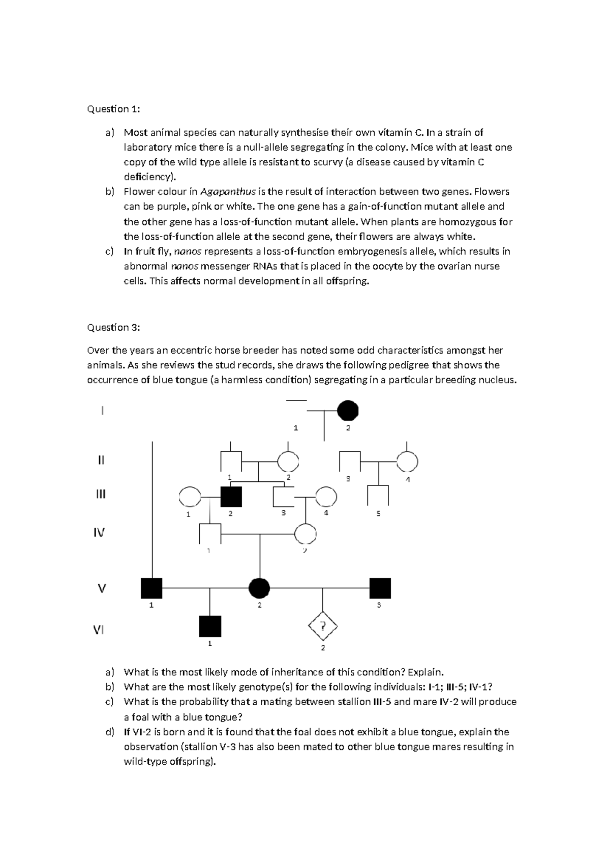 Test 1 2019: Genetics Questions on Inheritance Patterns and Traits ...