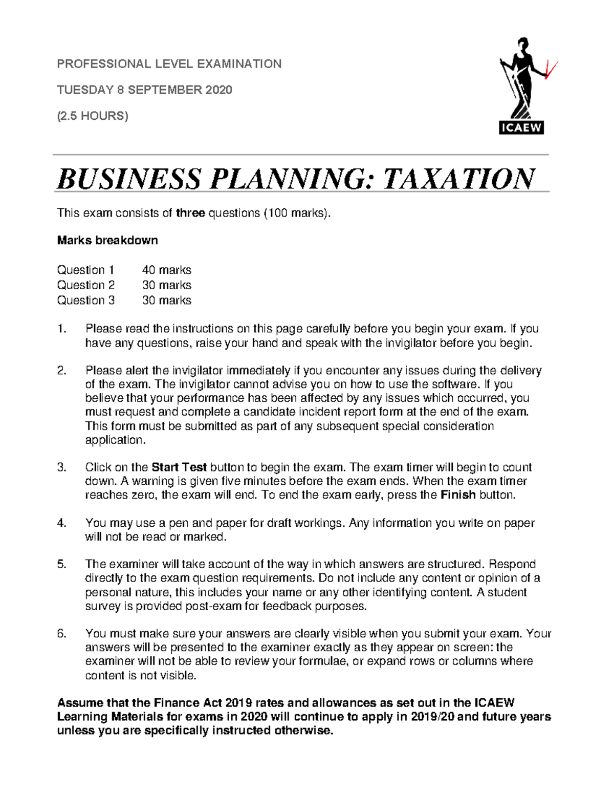 Business Planning: Taxation Exam Notes (Professional Level) - Studocu
