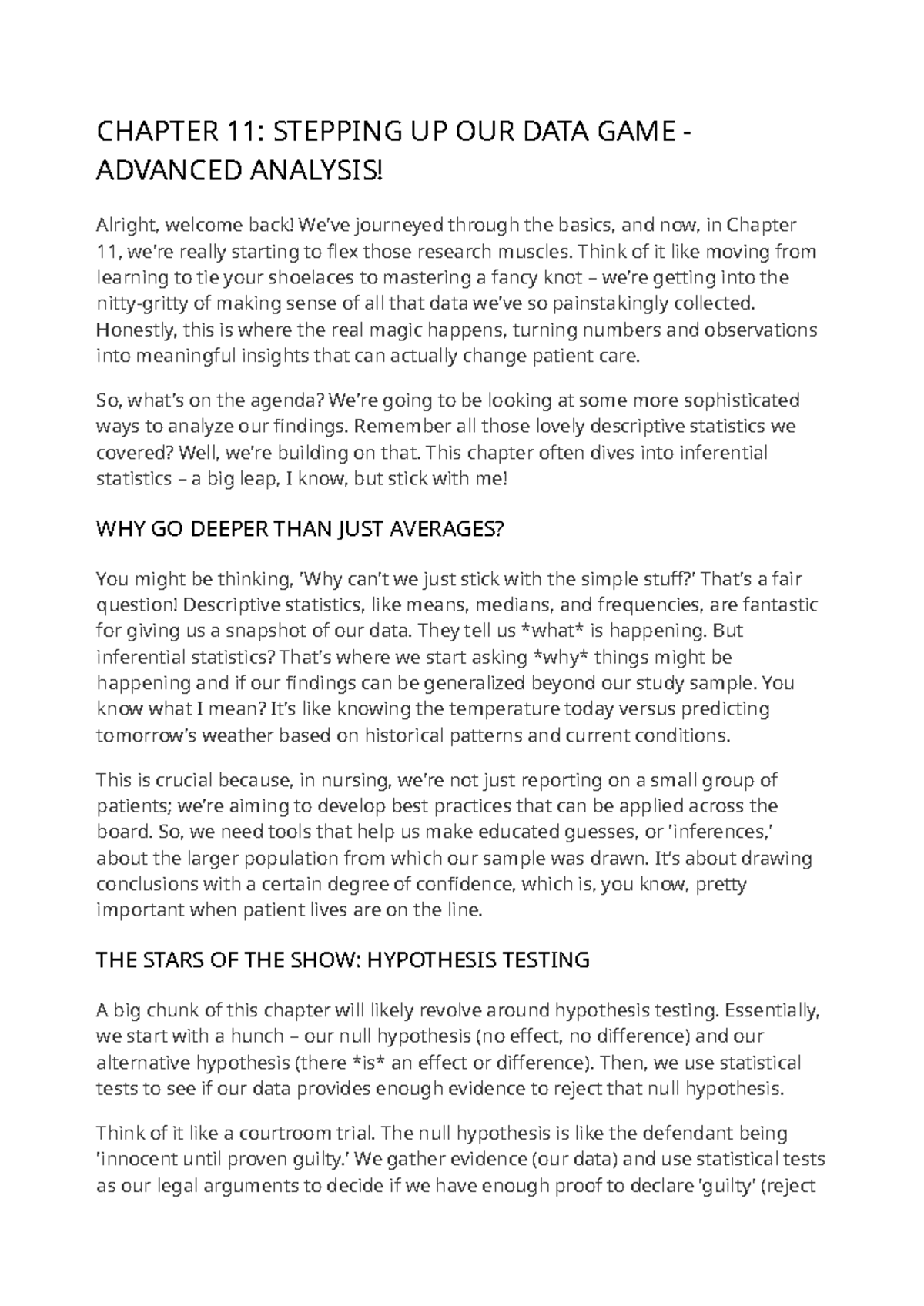 NURS 301: Chapter 11 Review - Advanced Data Analysis Techniques - Studocu