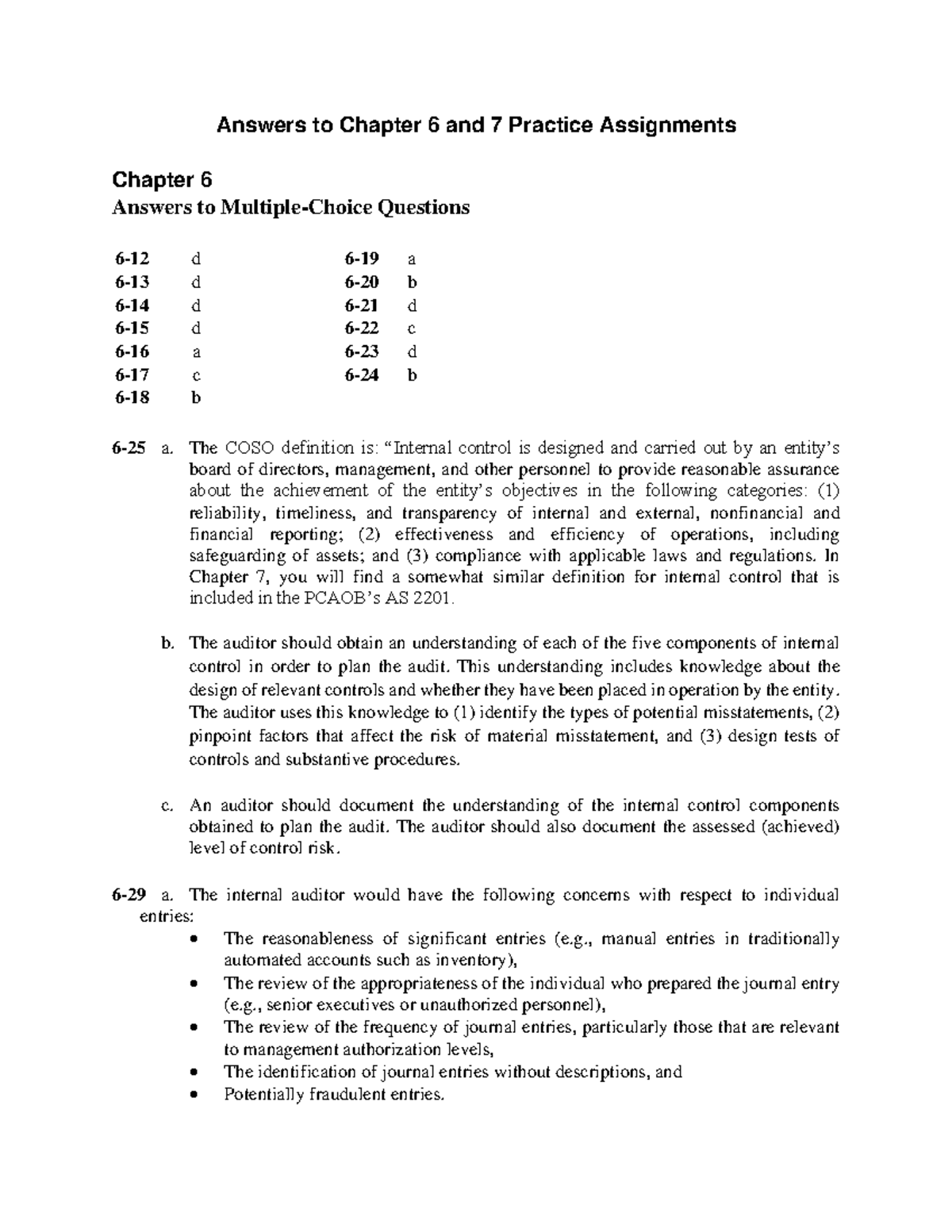 Chapters 6 & 7 Practice Assignments Answers for Audit Controls - Studocu