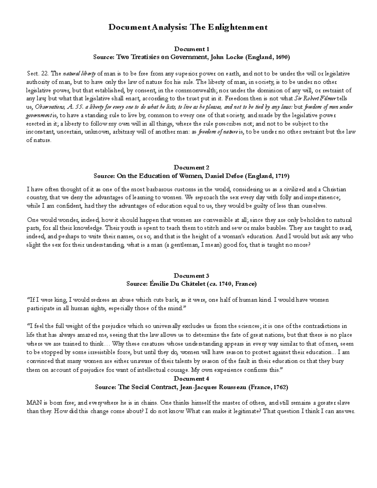 Copy of 5.1 Enlightenment Document Excerpts - Document Analysis: The ...