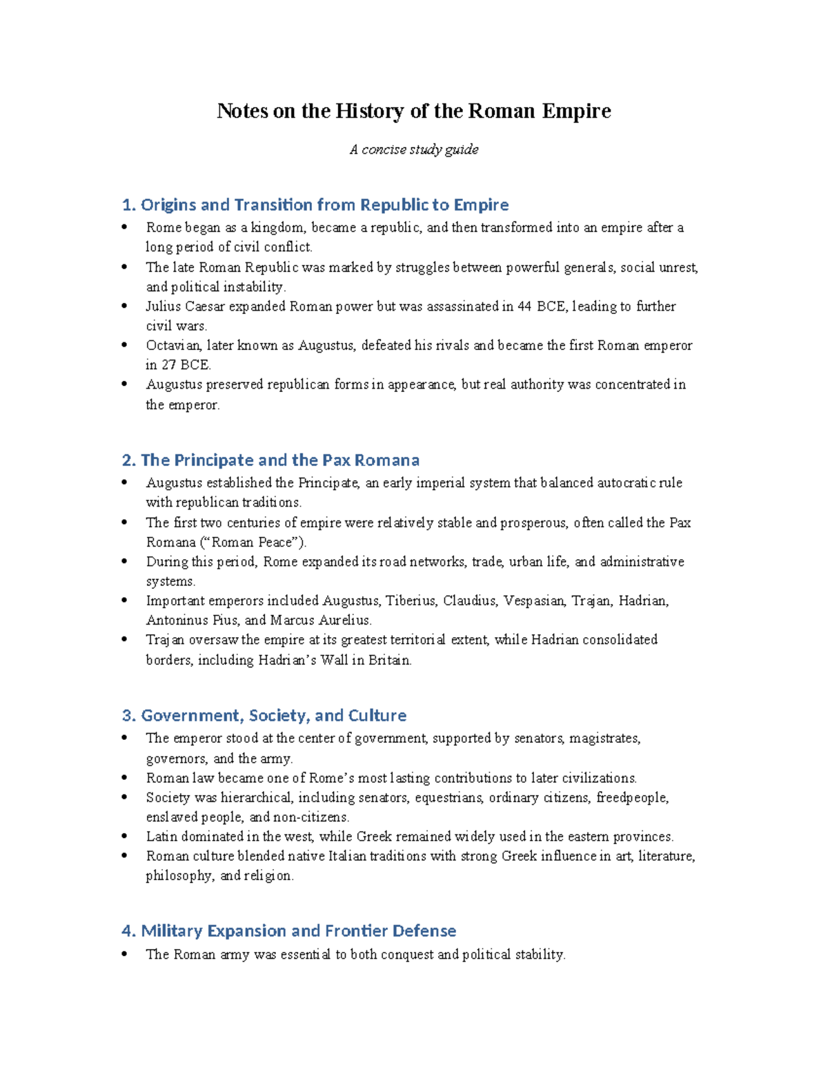 Roman Empire Notes: A Concise Study Guide on History and Transition ...