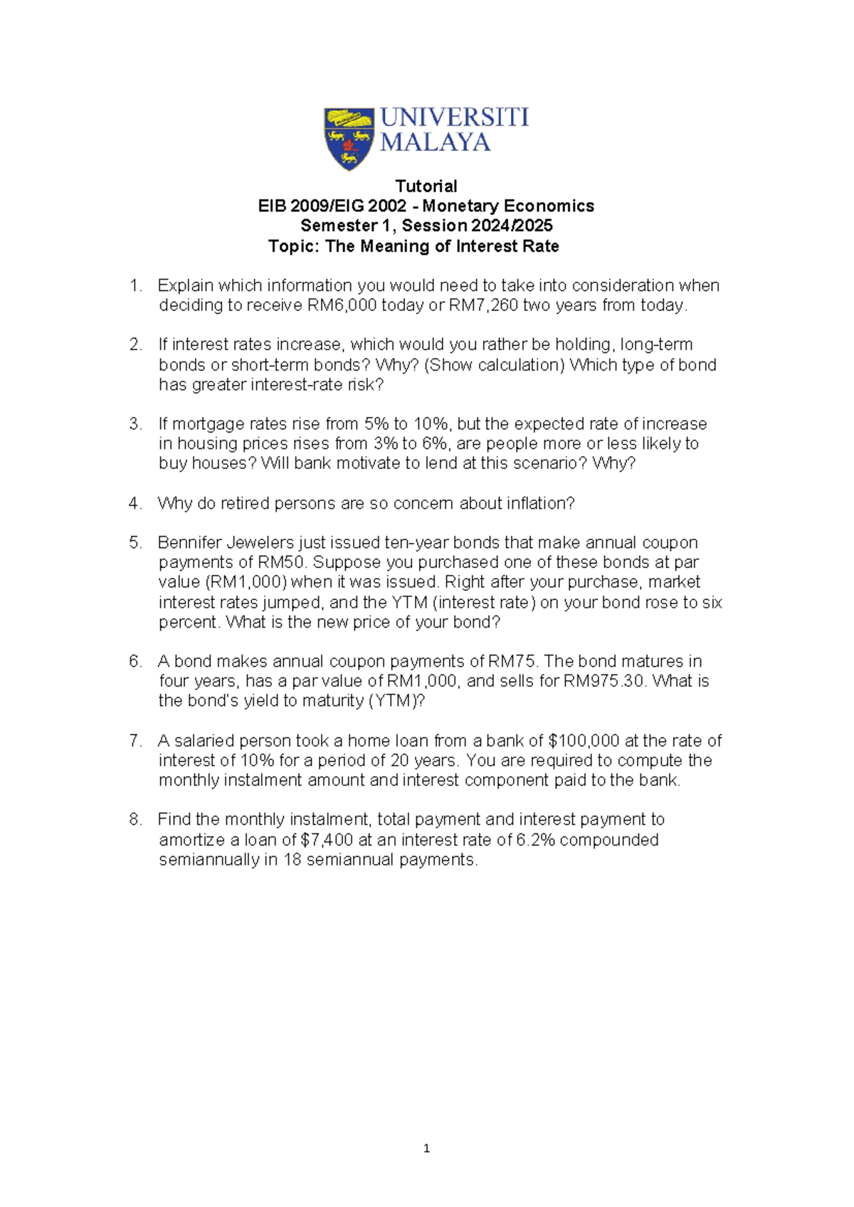 Tutorial - The Meaning of Interest Question - 1 Tutorial EIB 2009/EIG ...
