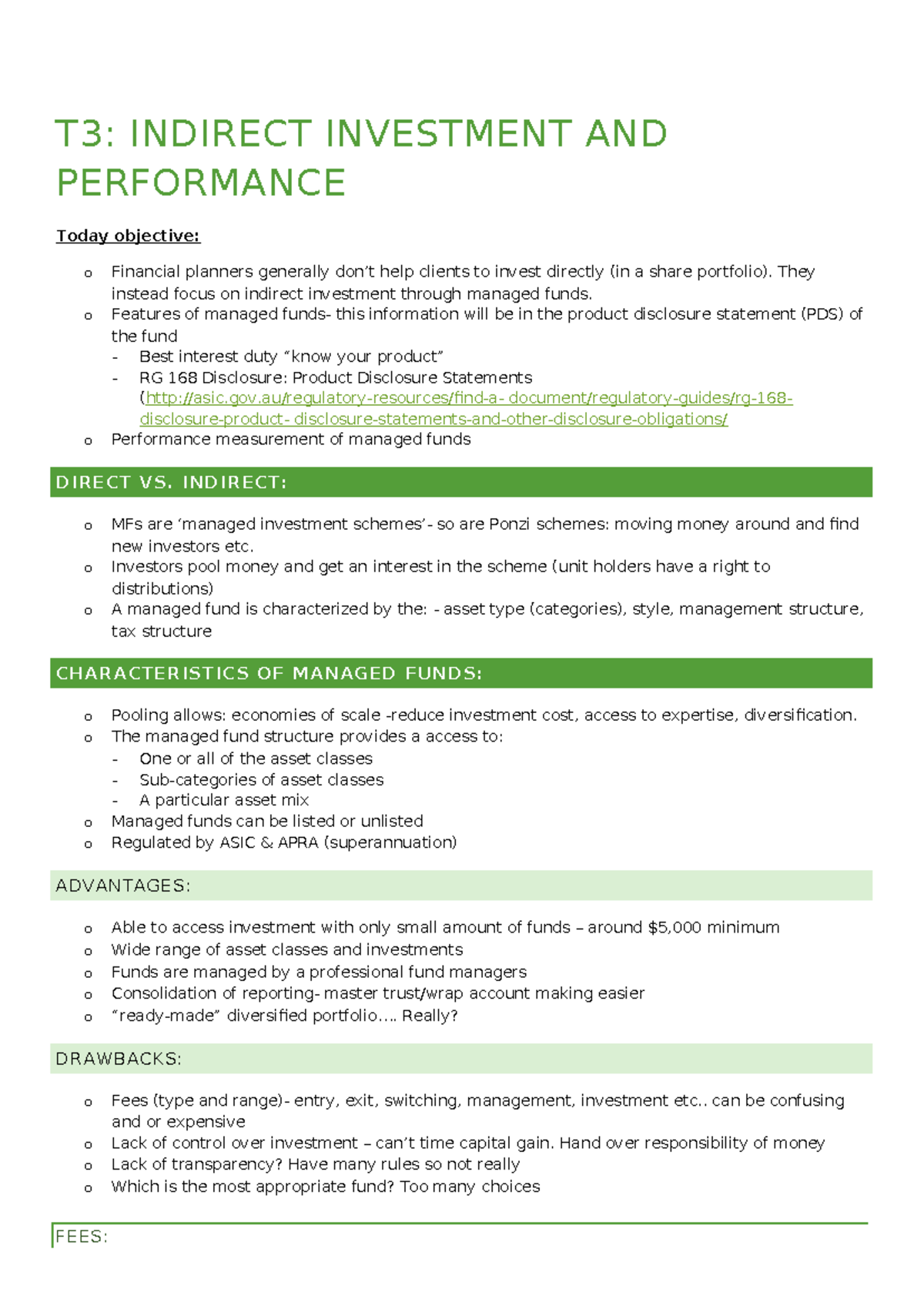 2209 - W3 - Indirect Investment & Performance Lecture Notes - Studocu