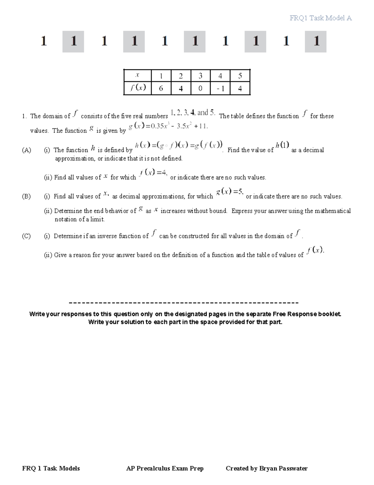 FRQ1 Task Models A-H AP Precalculus Exam Review Guide - Studocu