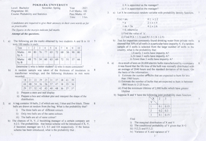 Probability past question - POKHARA UNIVERSITY Level: Bachelor i. What ...