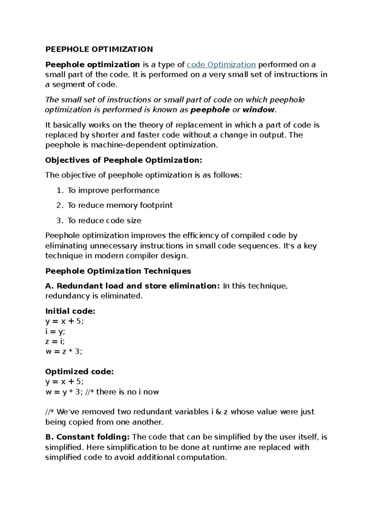 AT&CD UNIT-5: Peephole Optimization Techniques and Objectives - Studocu