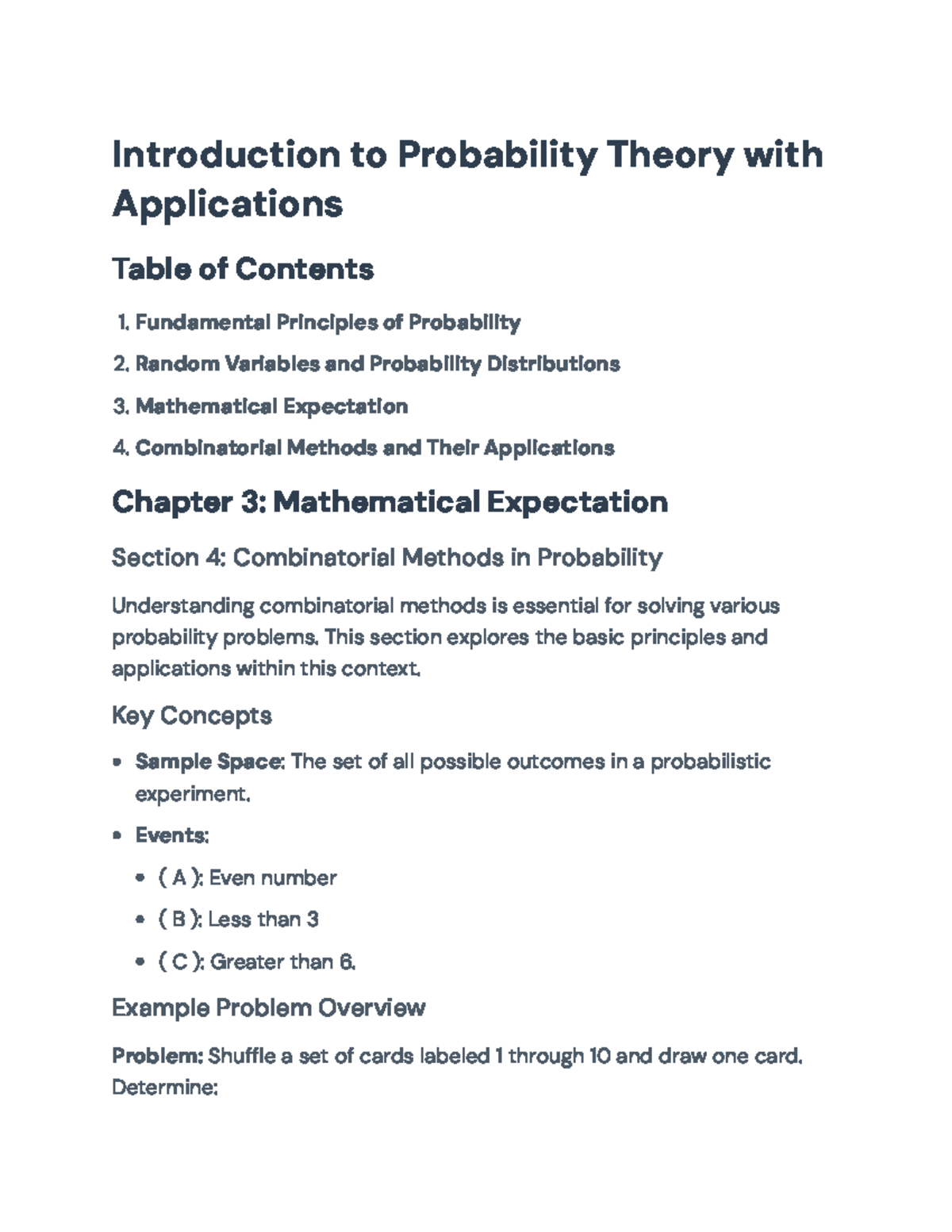 Probability Theory: Combinatorial Methods and Applications ...