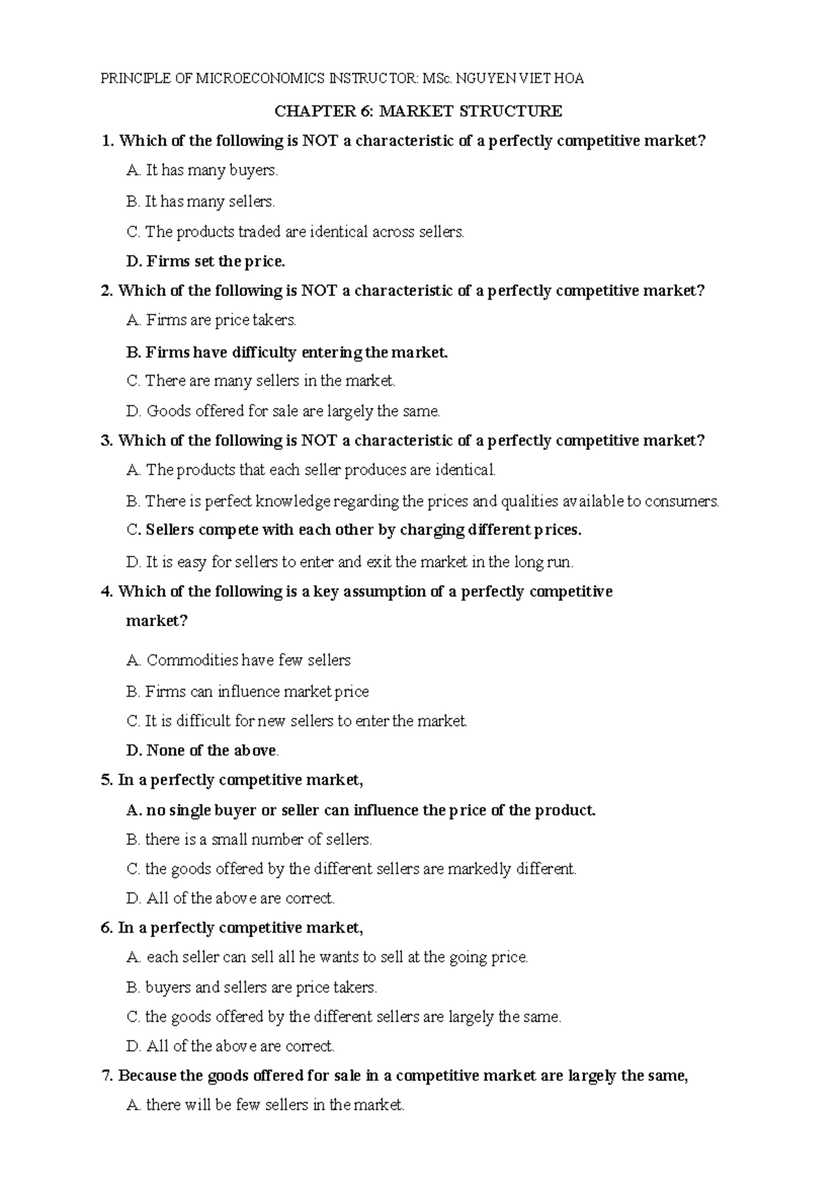 MCQS of Chapter 6: Market Structure - Principles of Microeconomics (MSc ...