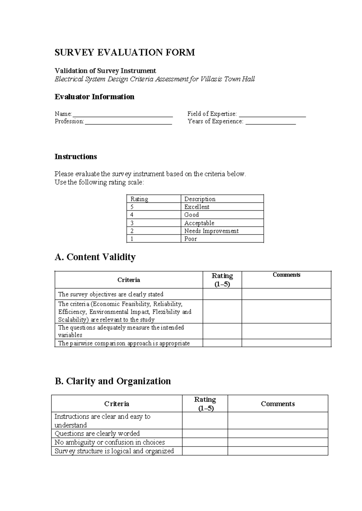 Evaluation of Survey Instrument for Electrical System Design Criteria ...