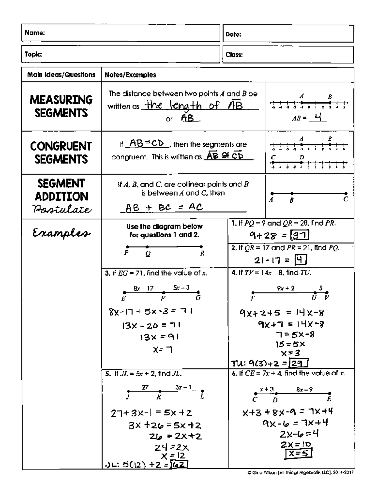 Math 101 Unit 1 Day 2 Lecture Notes on Measuring Segments - Studocu