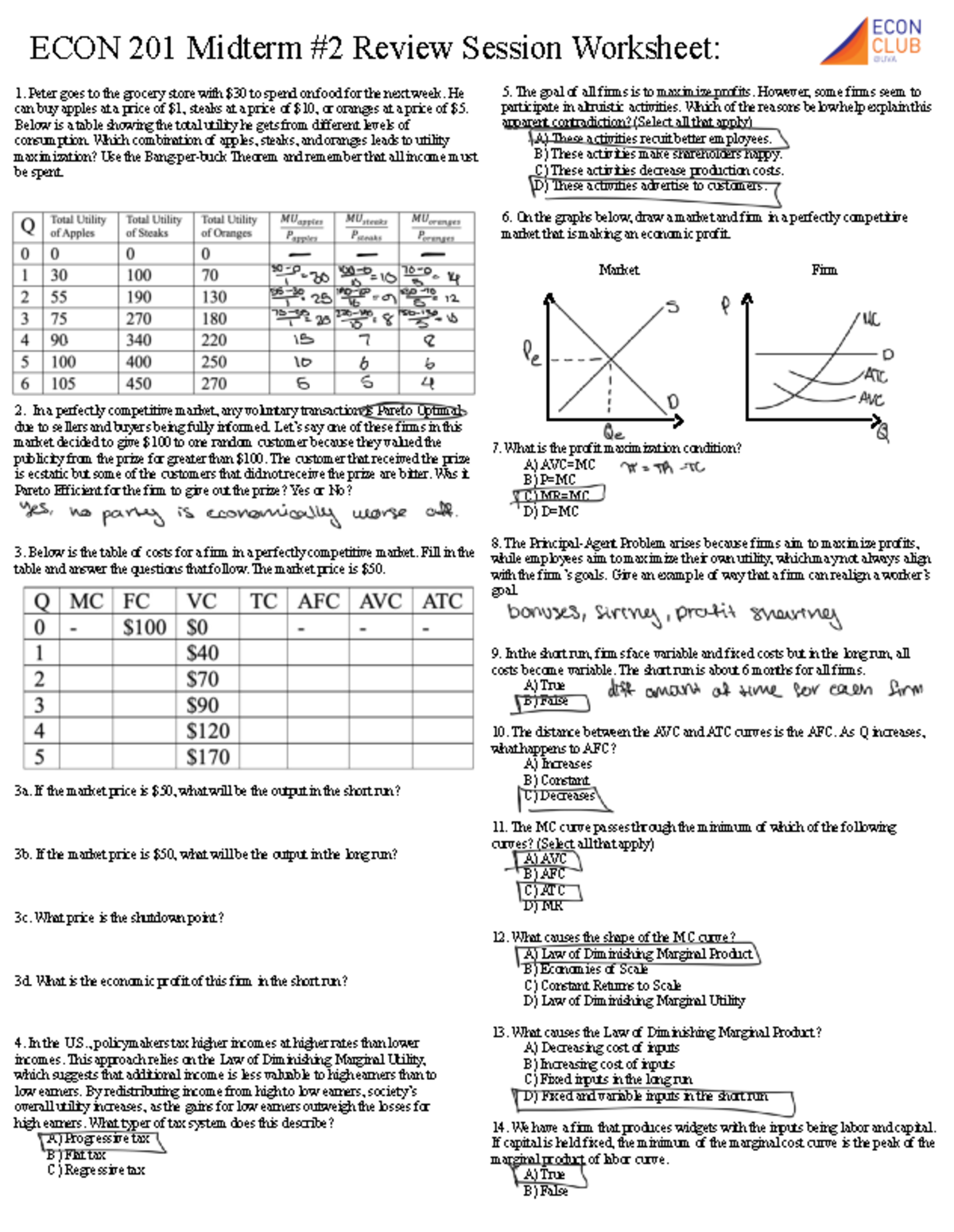 ECON 201 Midterm #2 Review Session Worksheet with Key Concepts - Studocu