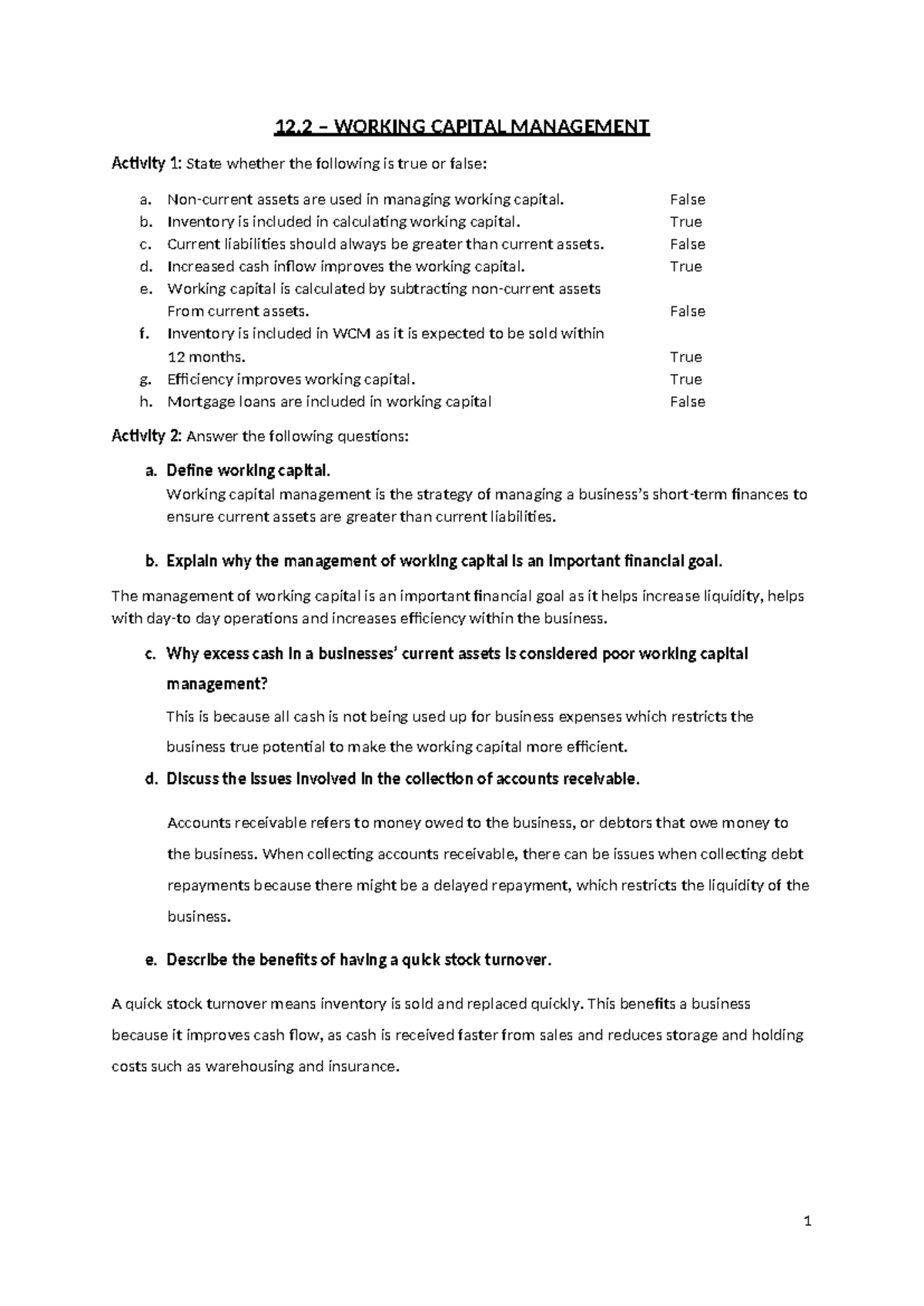 12.2 WCM Worksheet: True/False & Key Concepts on Capital Management ...