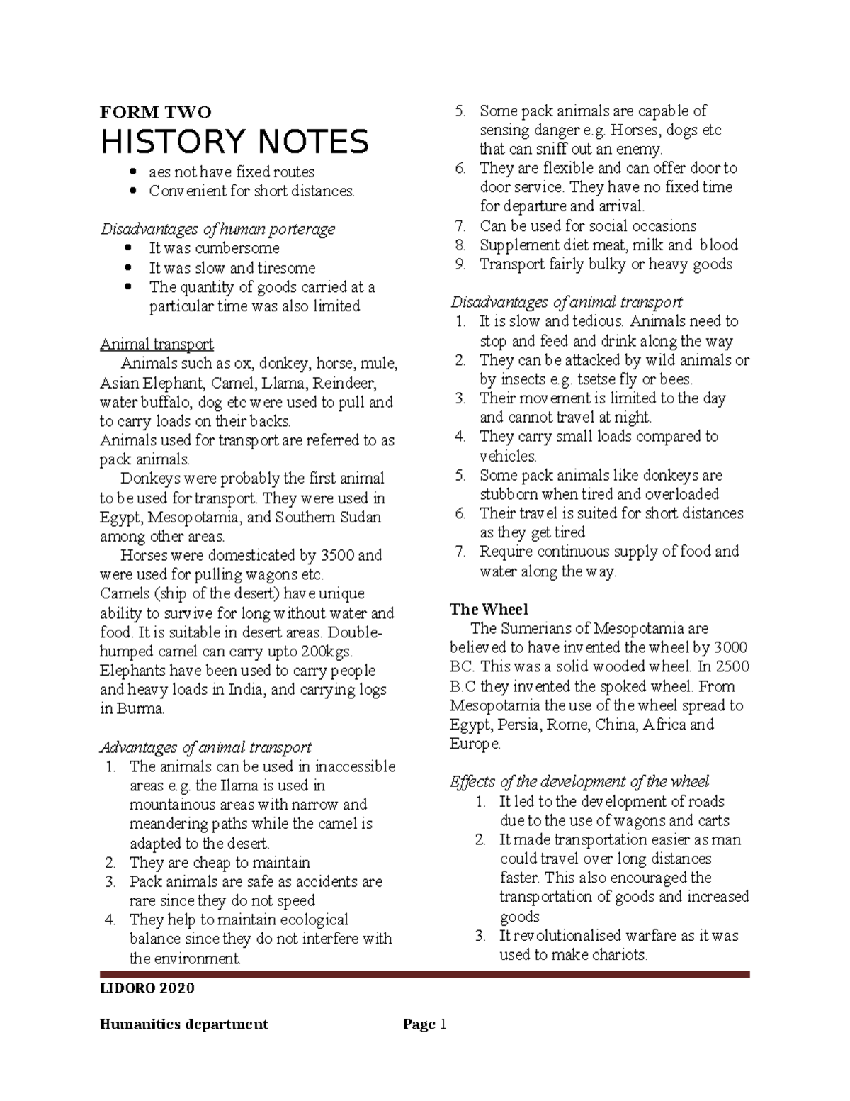 History Notes FORM 2-1 - FORM TWO HISTORY NOTES aes not have fixed ...