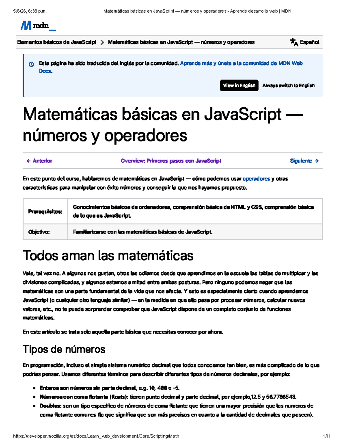 Matemáticas básicas en JavaScript - Números y Operadores - Studocu