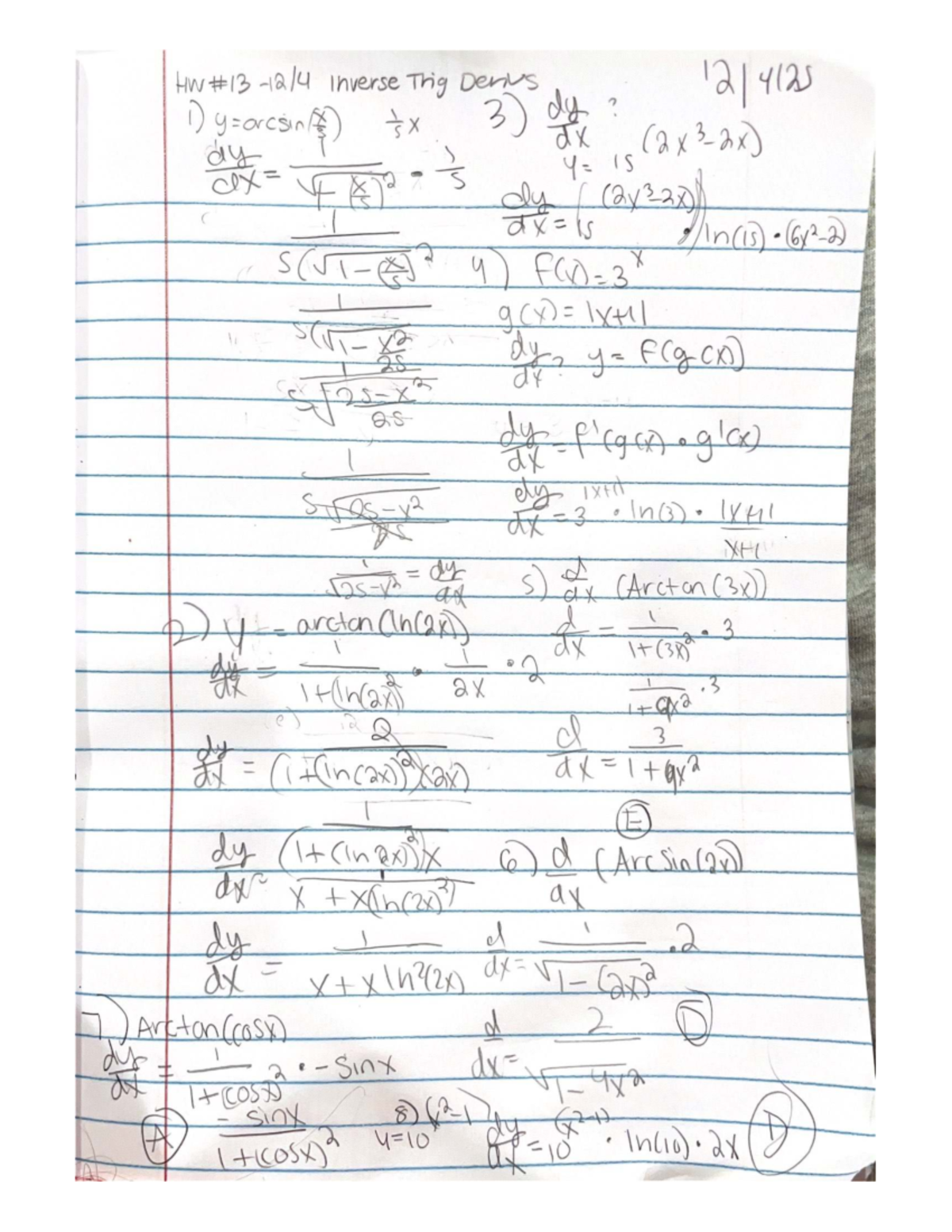HW#13 Inverse Trig Derivatives Notes (12/4/25) - Studocu