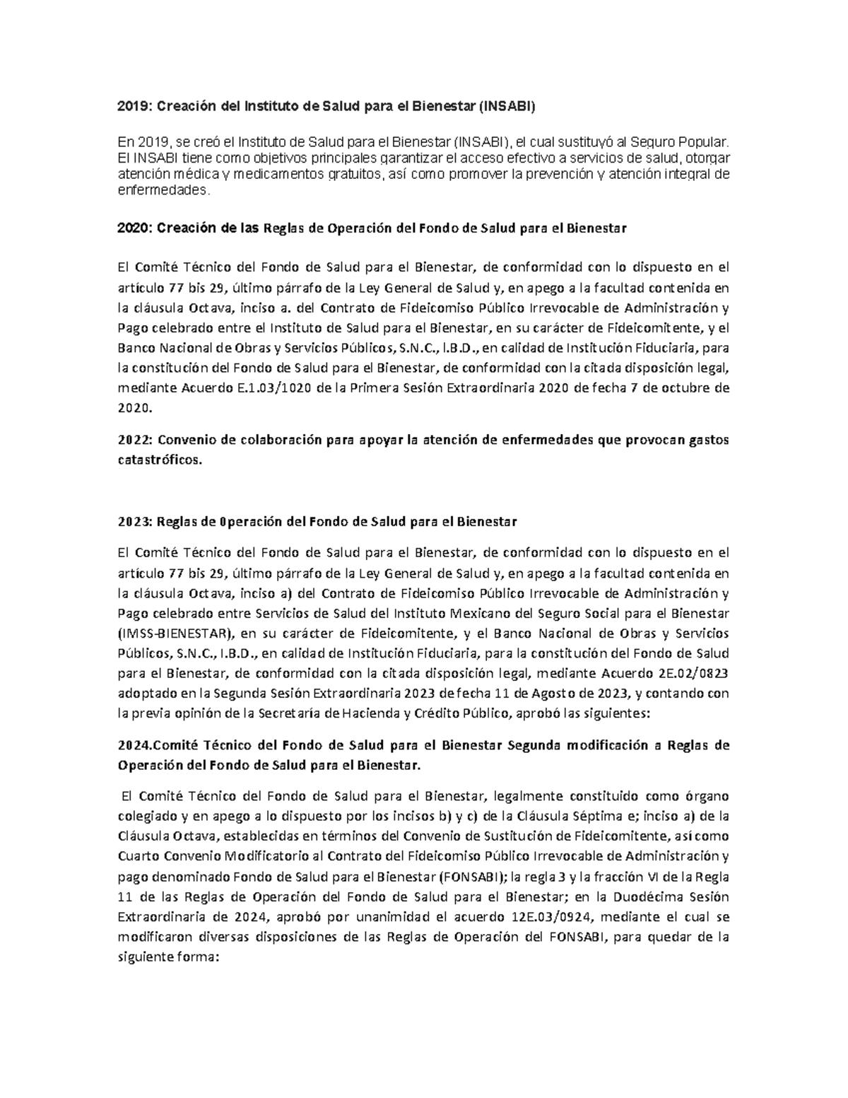 Línea del Tiempo: Creación del INSABI y Reglas de Operación - Studocu