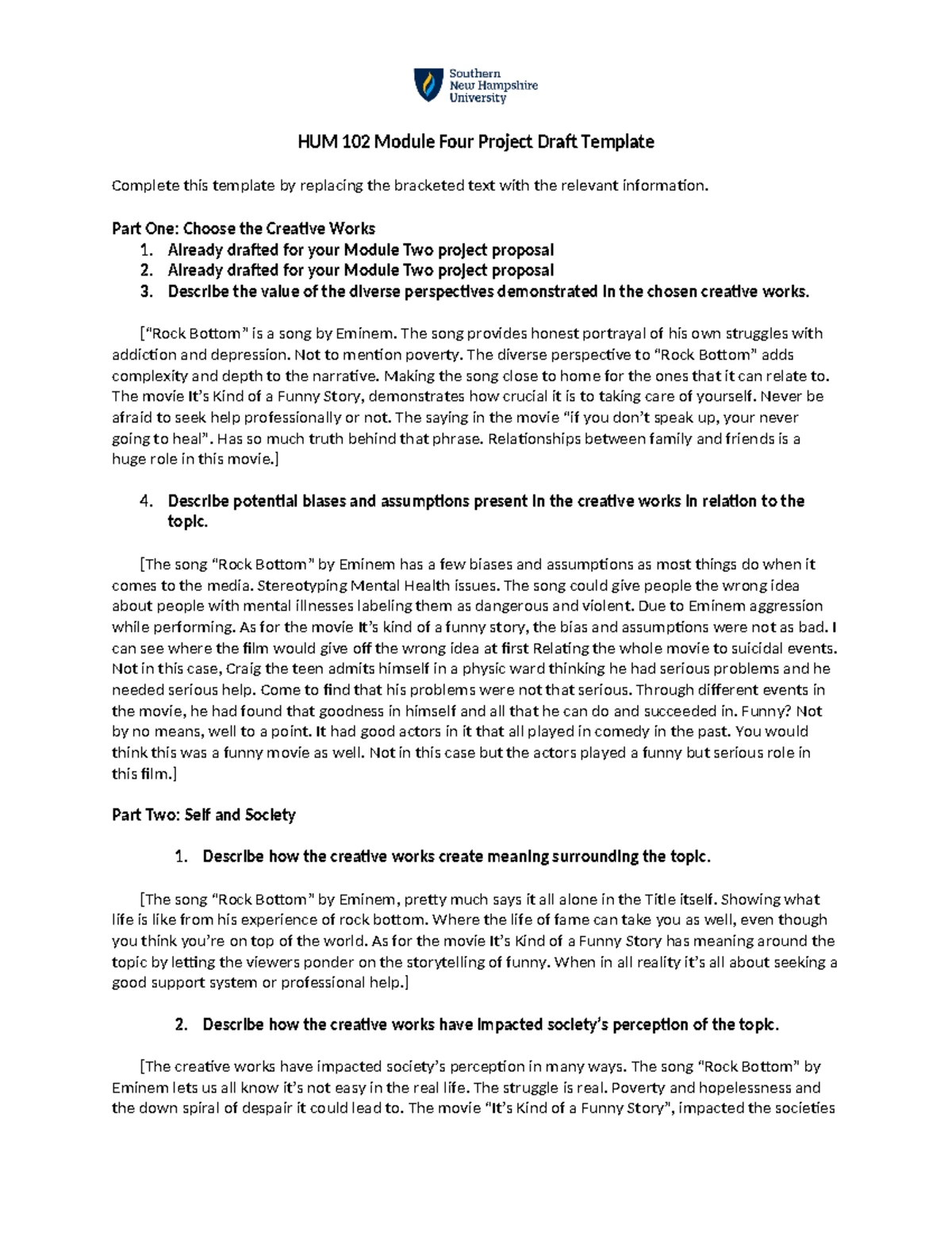 HUM 102 Project Proposal: Exploring Mental Health through Creative Works - Studocu