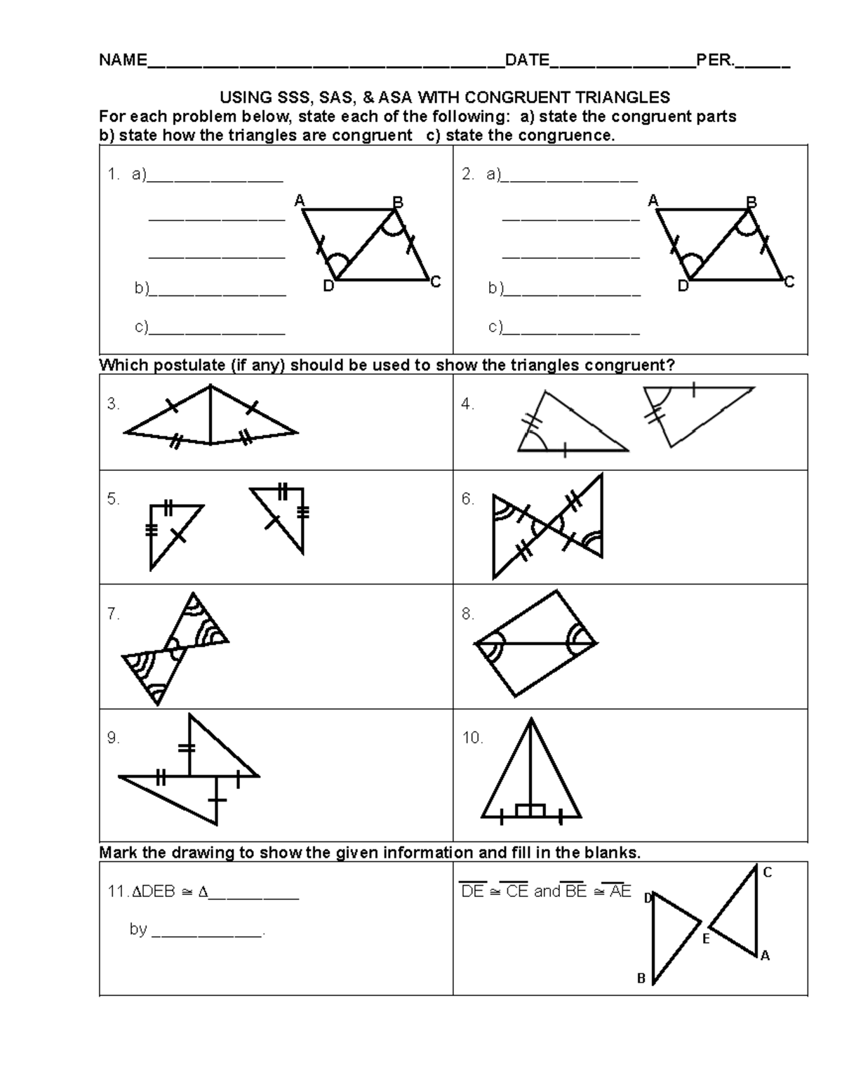SSS, SAS, ASA Worksheet for Grade 10 Students - Studocu