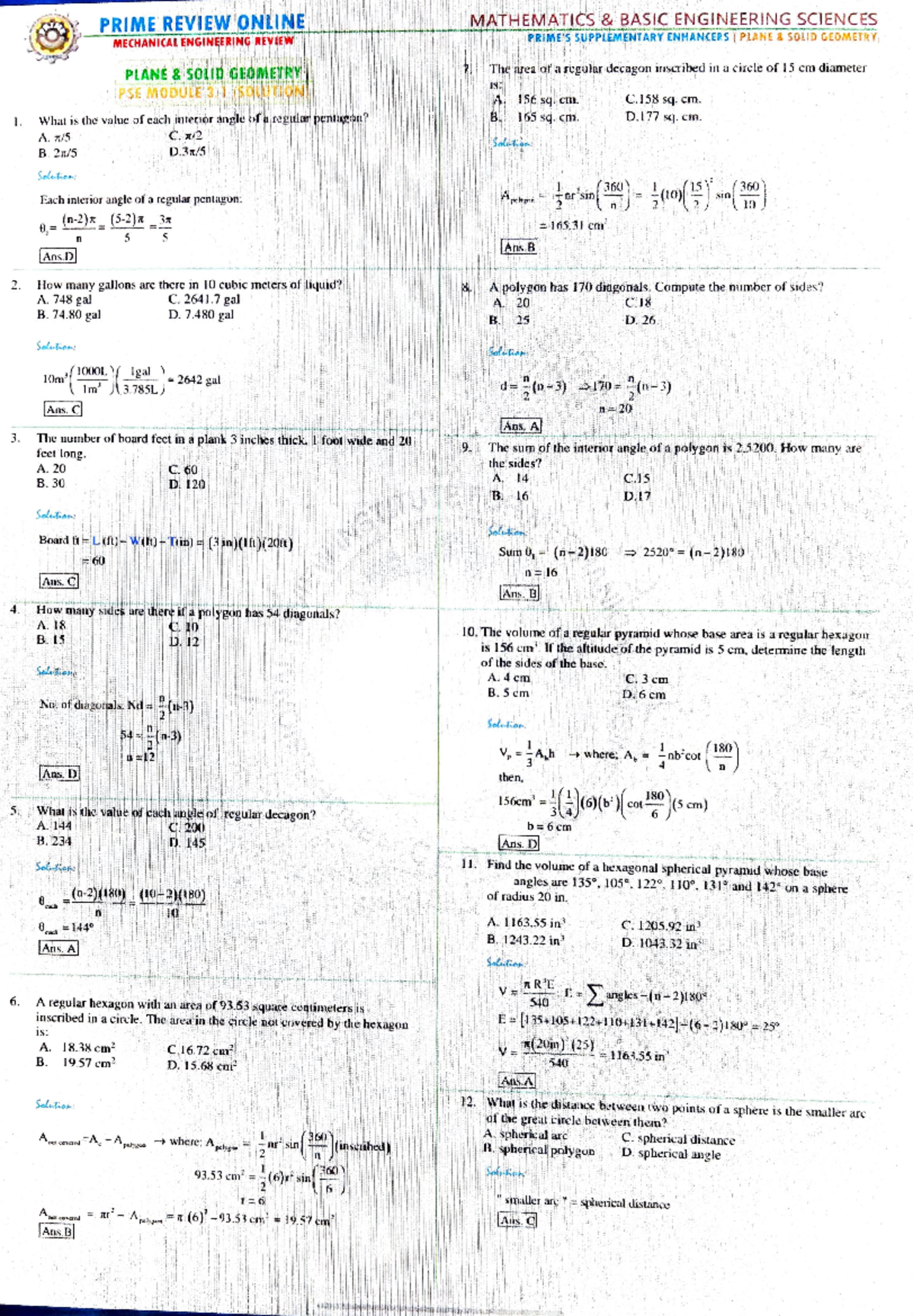 Geometry Review: Plane & Solid Geometry for ME Course - Studocu