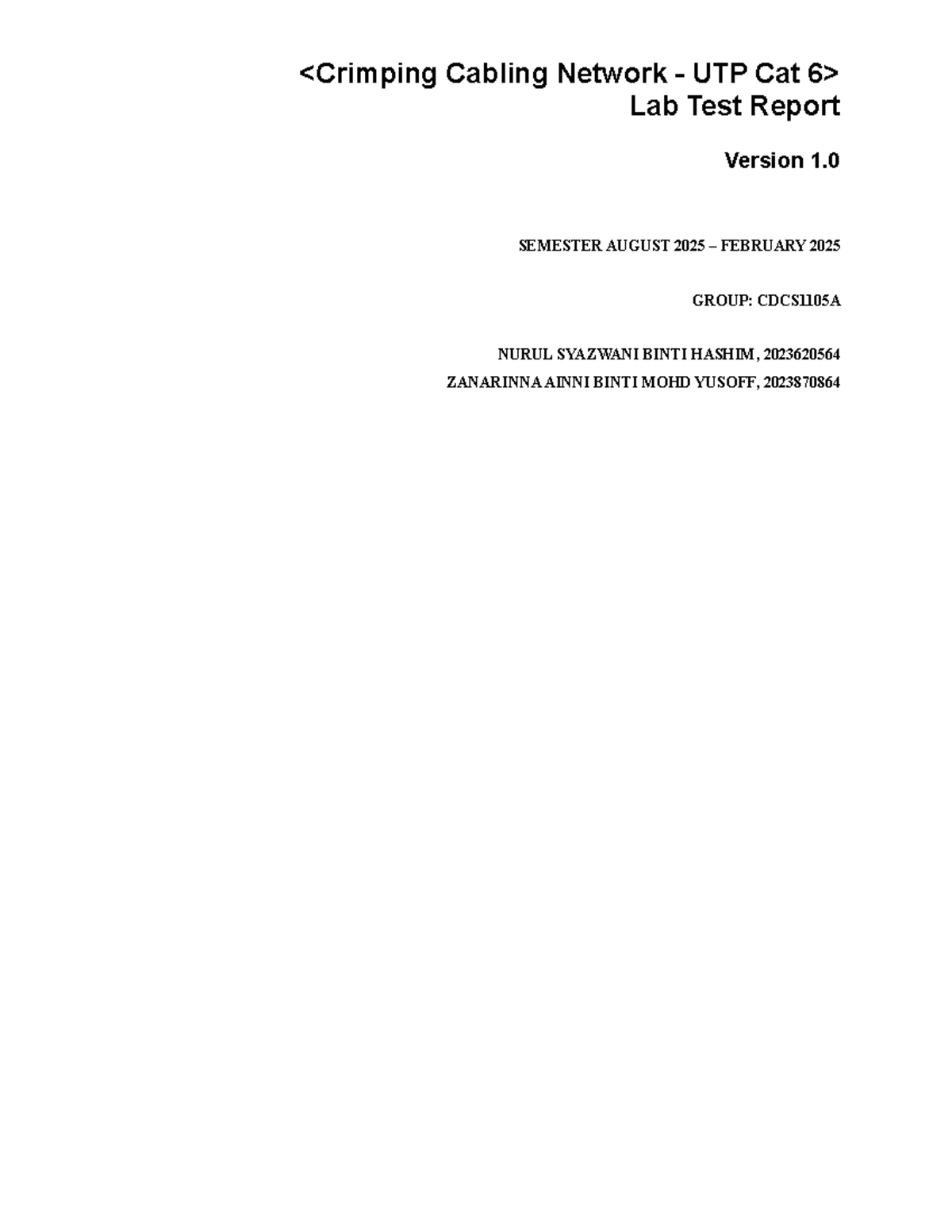 Lab Test Report on UTP Cat Cabling - ITT300 - Studocu