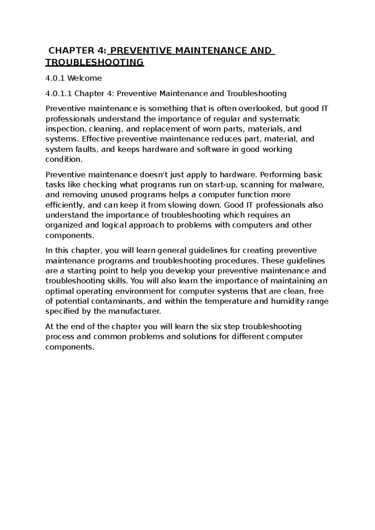 CSIM Chapter 4: Preventive Maintenance & Troubleshooting Guide - Studocu