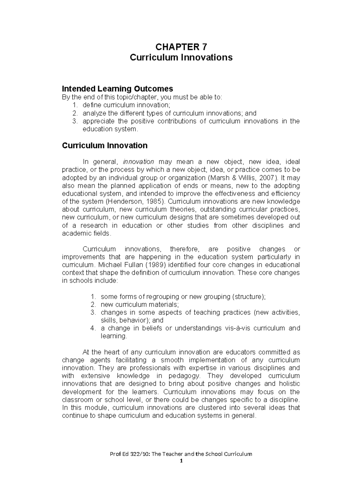 CHAPTER 7 Curriculum Innovations: Learning Outcomes and Impacts - Studocu