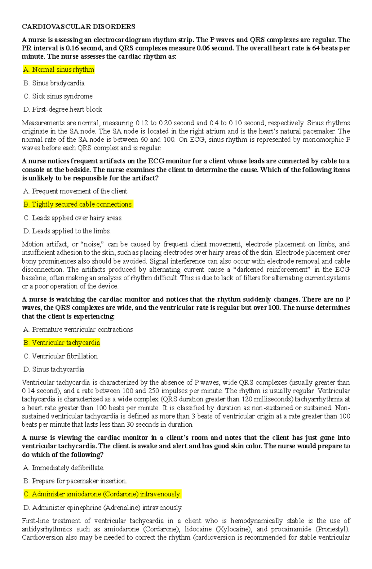 Cardio Practice Questions for Nursing Students (NUR 101) - Studocu