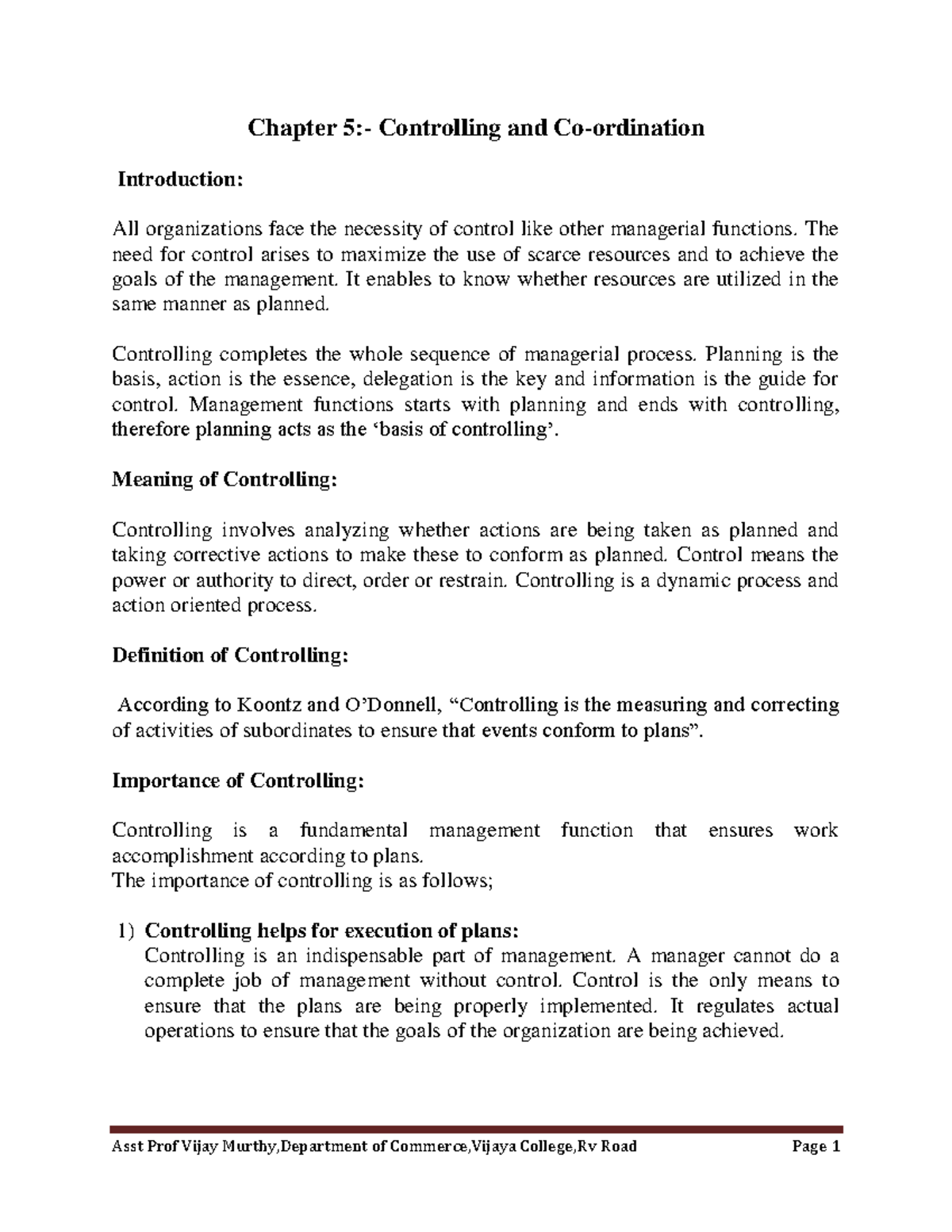 Management Principles: Chapter 5 - Controlling & Co-ordination Insights ...