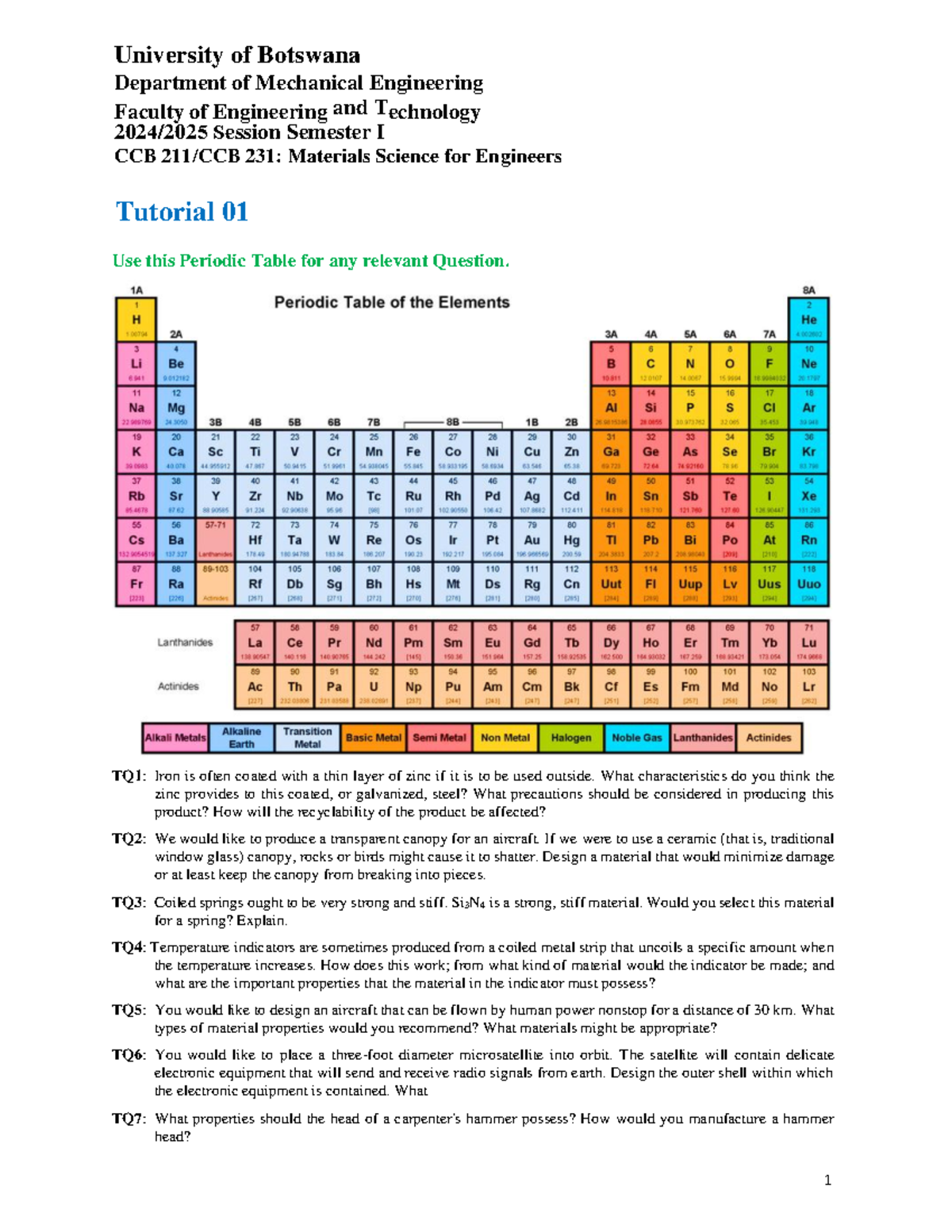 CCB 211/CCB 231: Tutorial 01 - Exam Prep Questions & Material Science ...