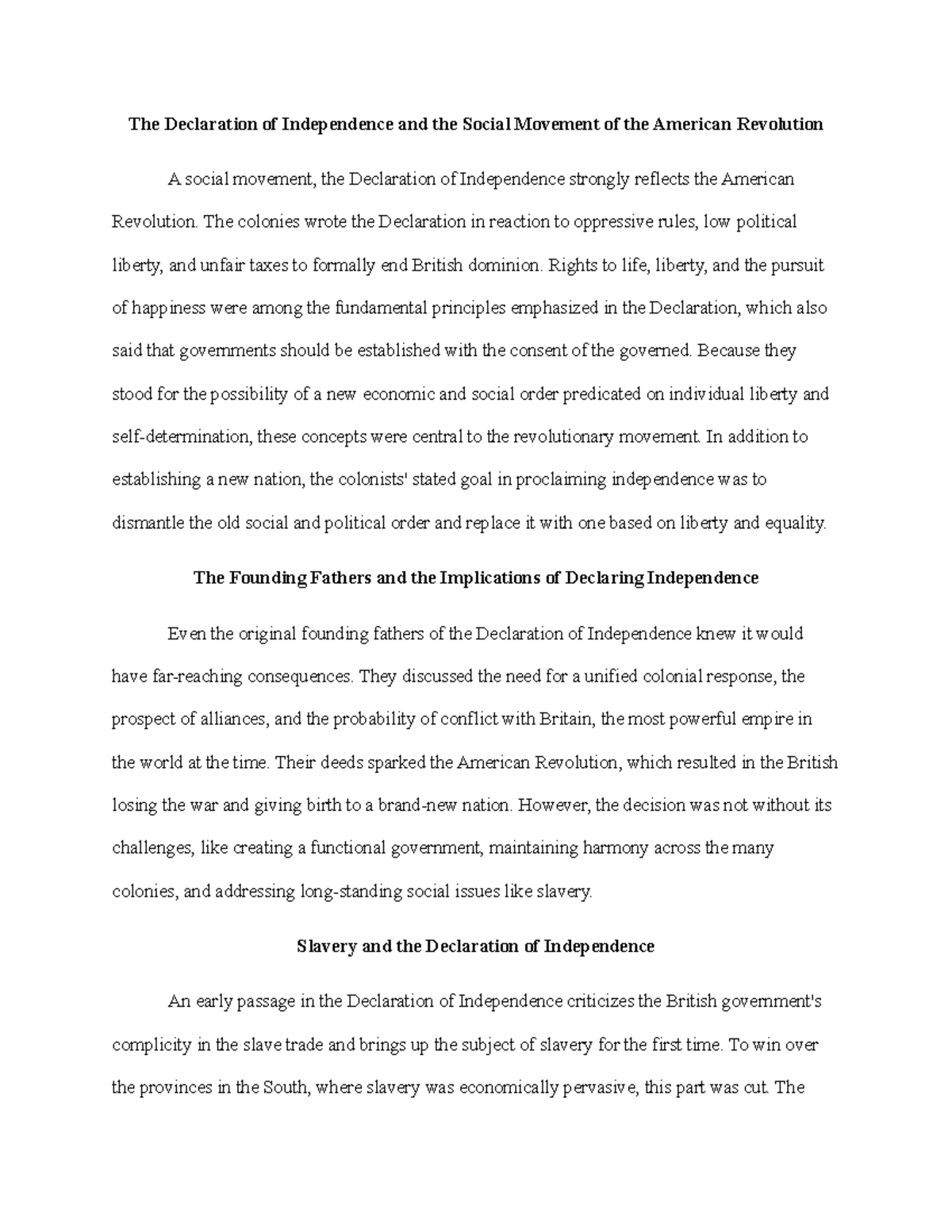 ENGL 101 Short Paper: The Declaration of Independence's Role in Social ...