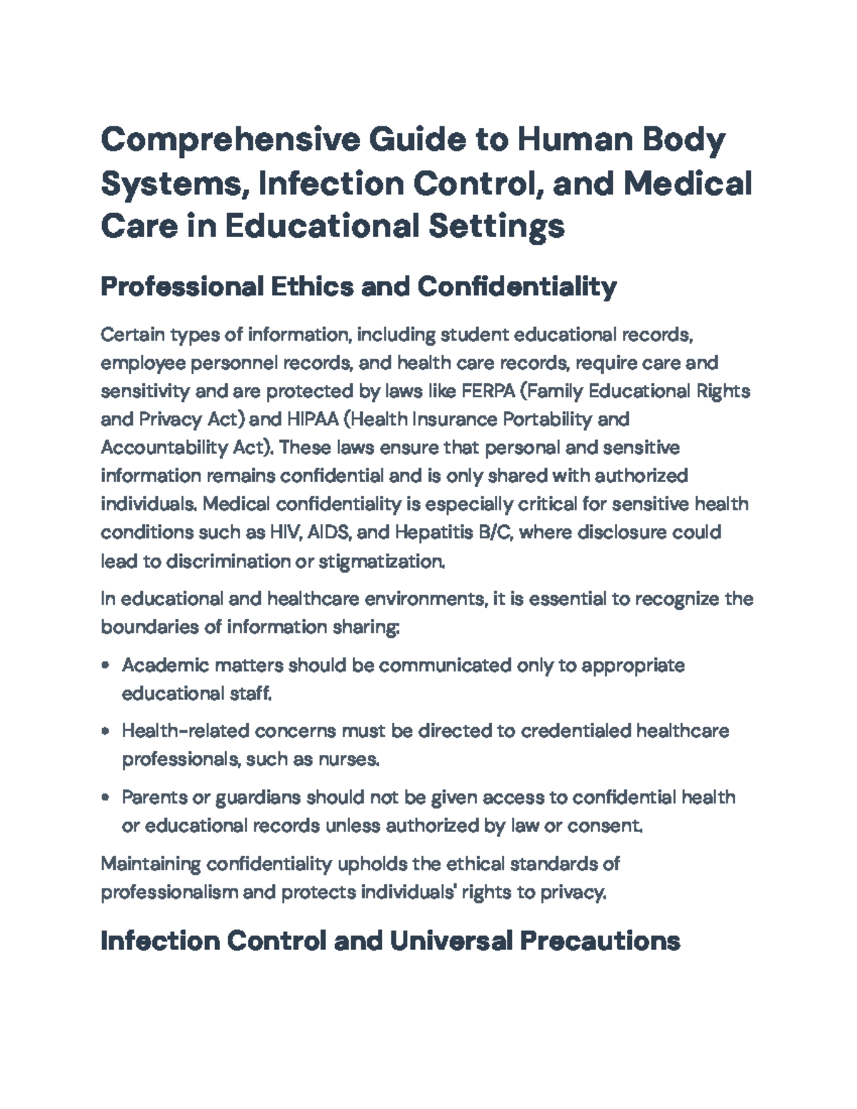 Comprehensive Guide to Human Body Systems & Infection Control in Ed ...