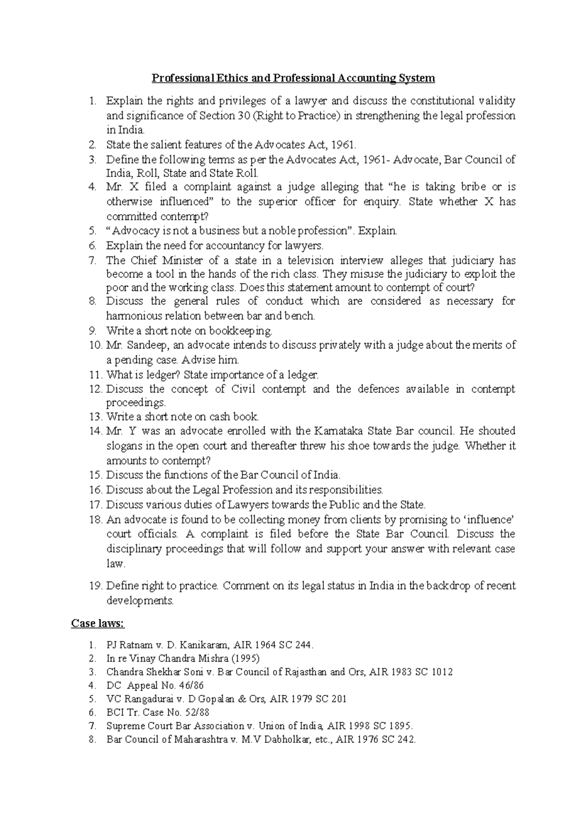 Professional Ethics & Accounting System QBank for Law 101 - Studocu