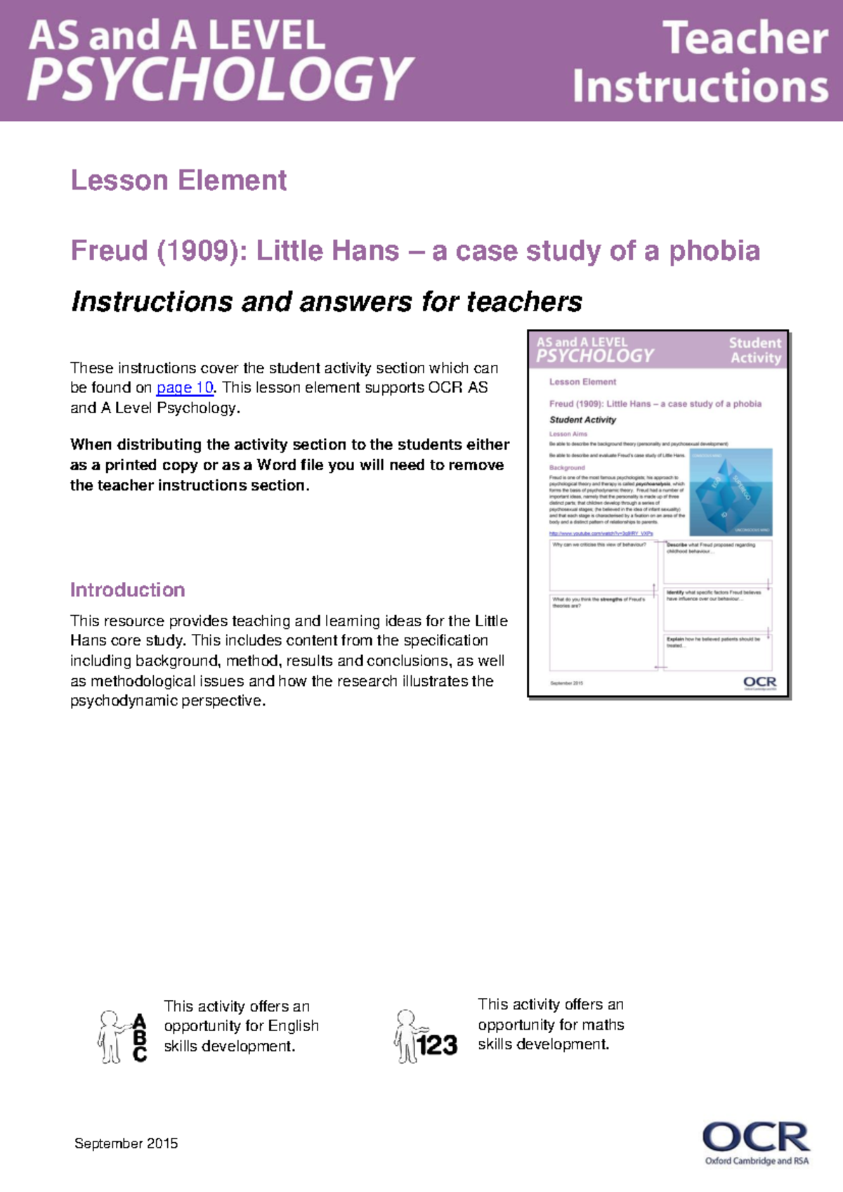 Lesson Element: Freud (1909) - Little Hans Case Study on Phobia ...