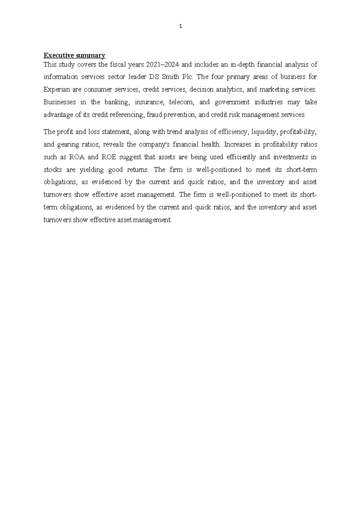 Financial Analysis - DS Smith Plc (2021-2024) Executive Summary - Studocu