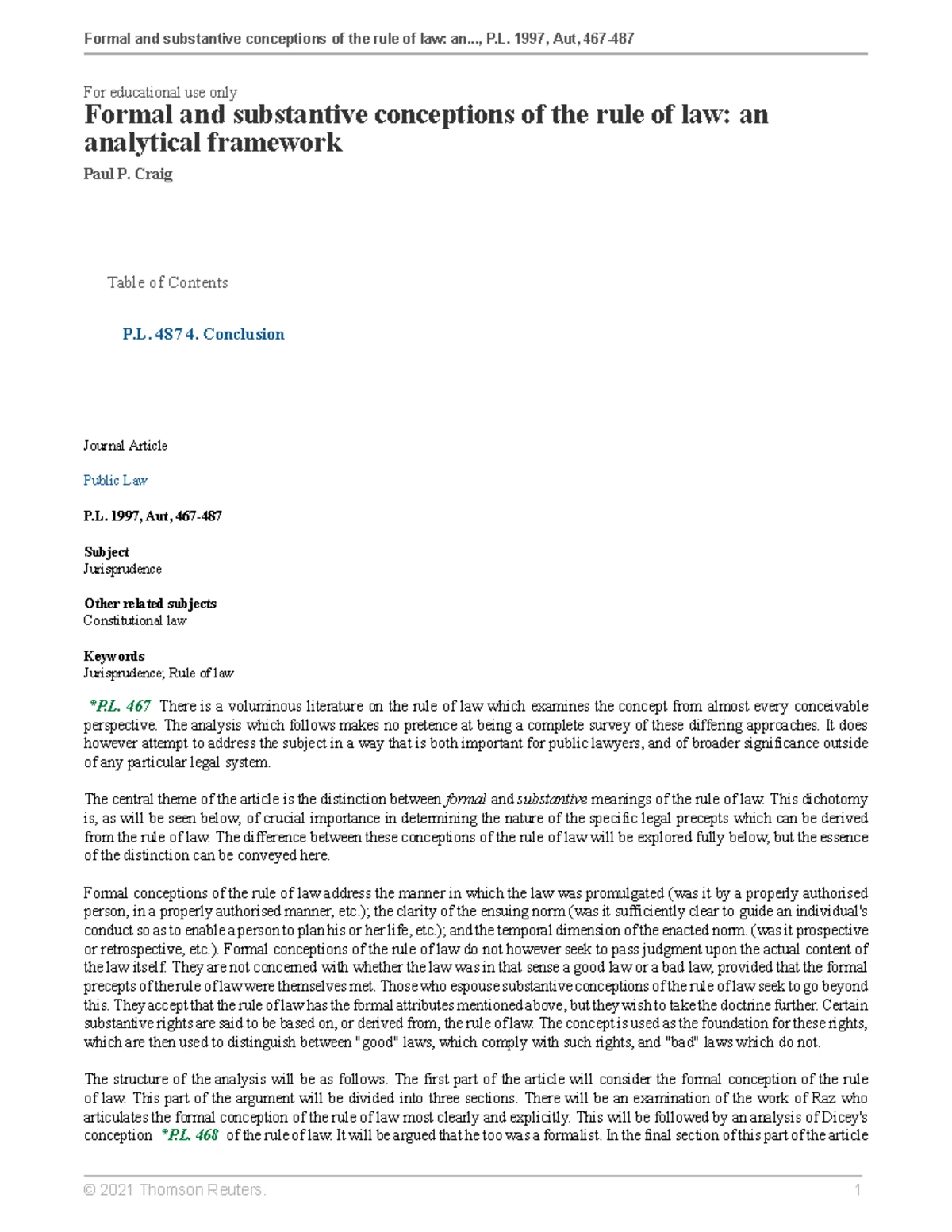 Formal and substantive conceptions of the rule of law an analytical ...