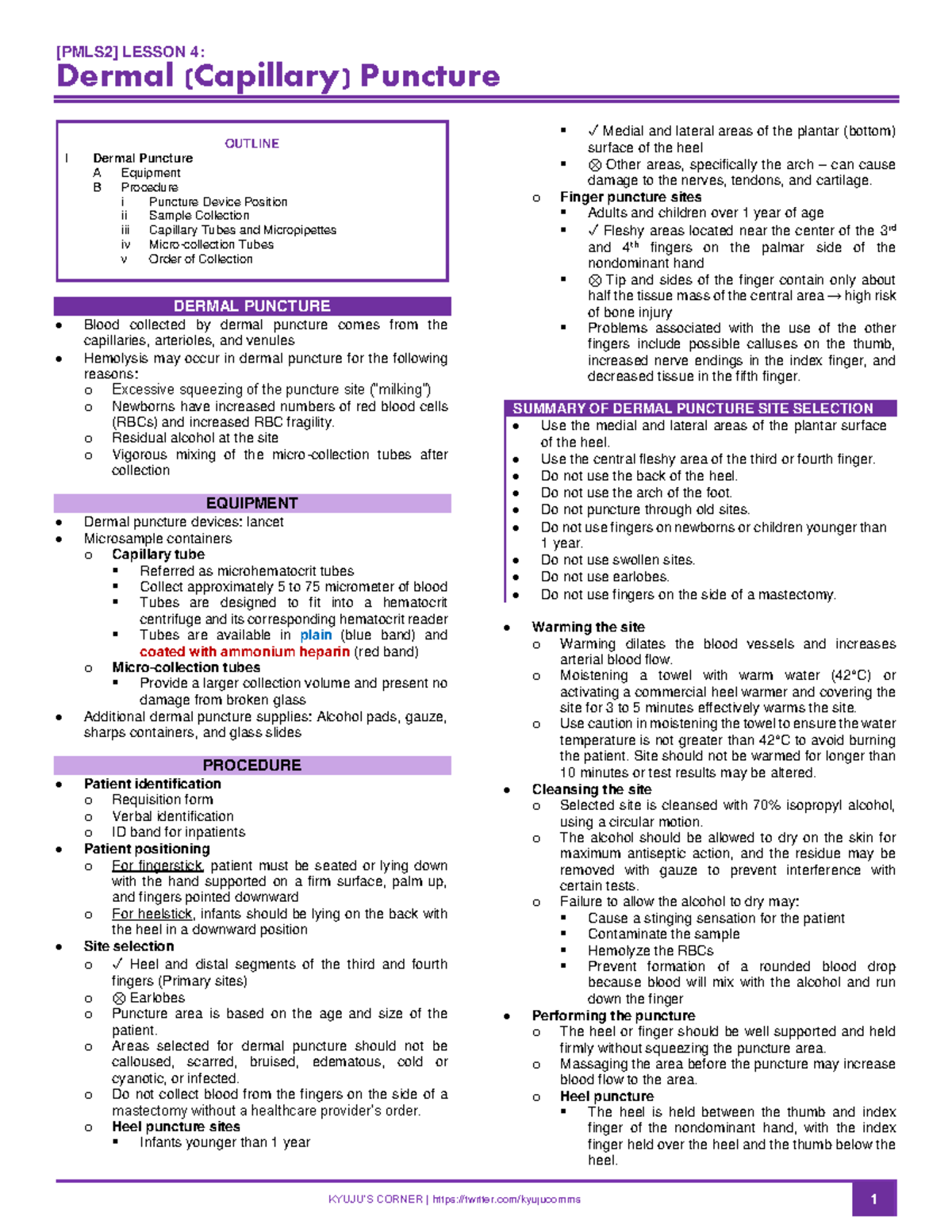 PMLS2C L4: Comprehensive Guide to Dermal Puncture Techniques - Studocu