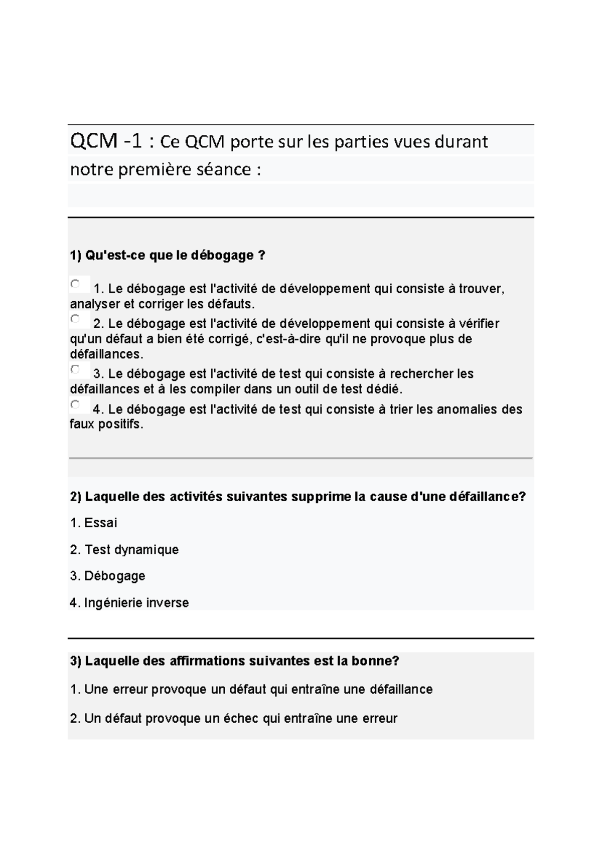 QCM Istqb Chapitre 1 : Débogage et Tests Logiciels - Studocu