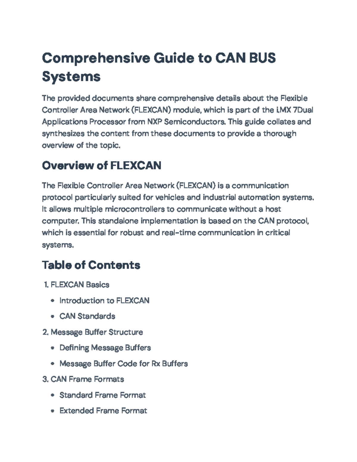 FLEXCAN System Overview: Comprehensive Guide for NXP i.MX 7Dual - Comprehensive Guide to CAN BUS ...