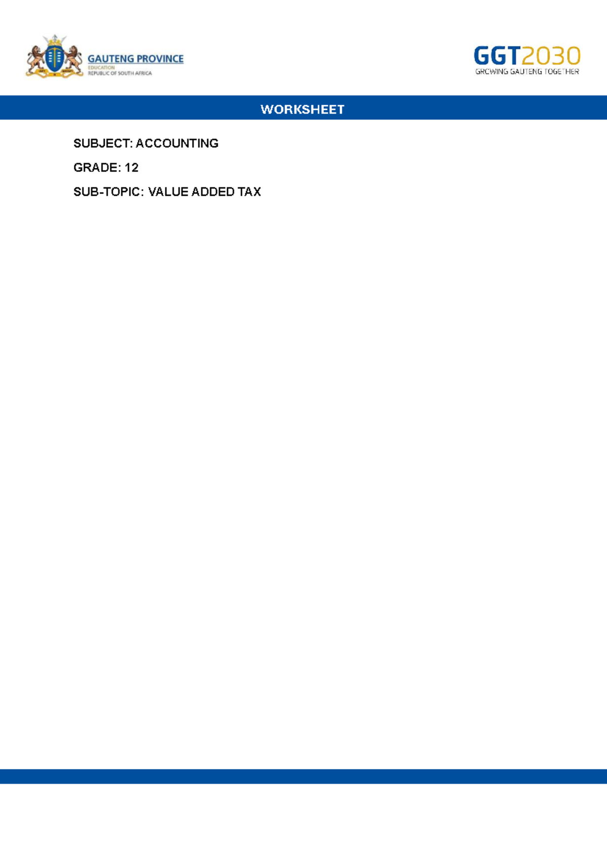 Grade 12 Accounting VAT Worksheet - 25 July 2025 - Studocu
