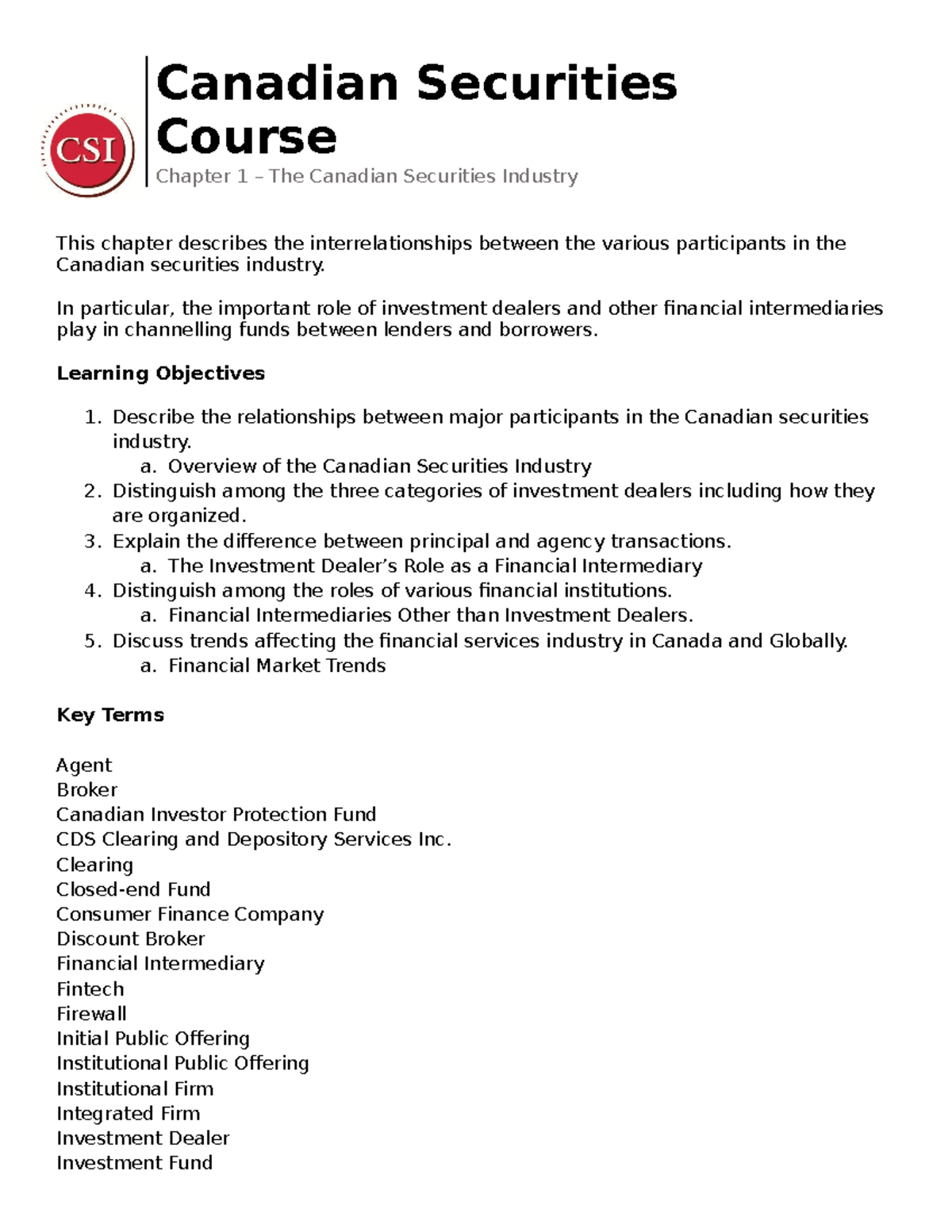 Canadian Securities Course - Chapter 1 - Canadian Securities Course ...