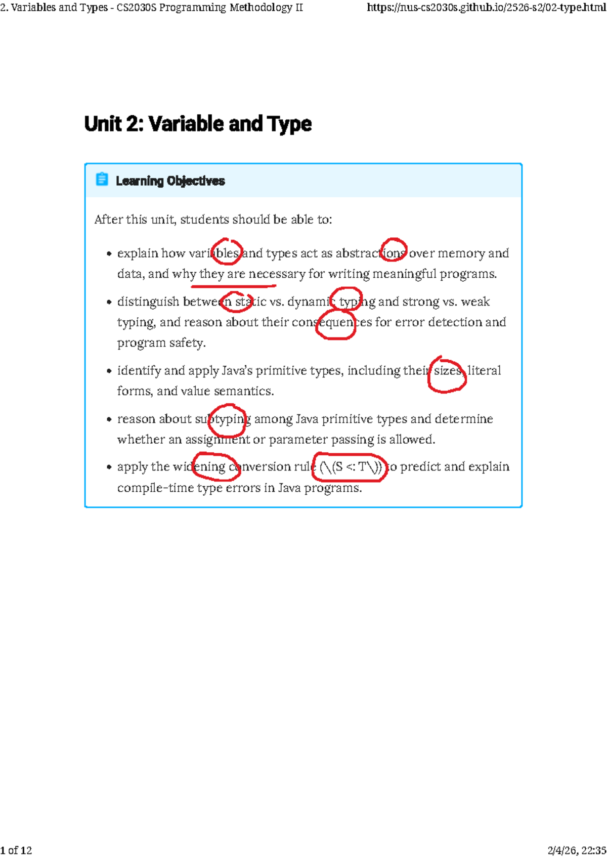 Variables and Types Overview - CS2030S Programming Methodology II - Studocu