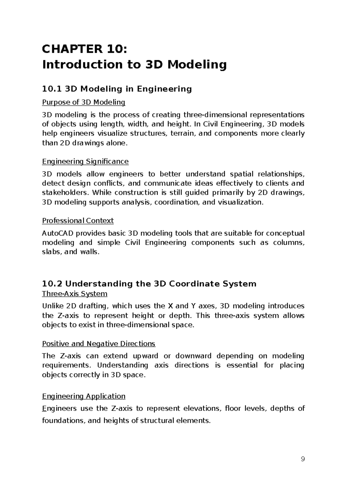CAD CH10: Introduction to 3D Modeling in Engineering - Studocu