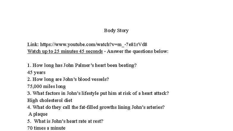 Body Story: Heart Attack Analysis (1st Part of Episode) - Studocu