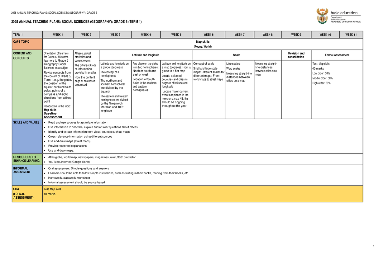 2025 ATP G6 Geo: Annual Teaching Plans for Grade 6 Geography - Studocu