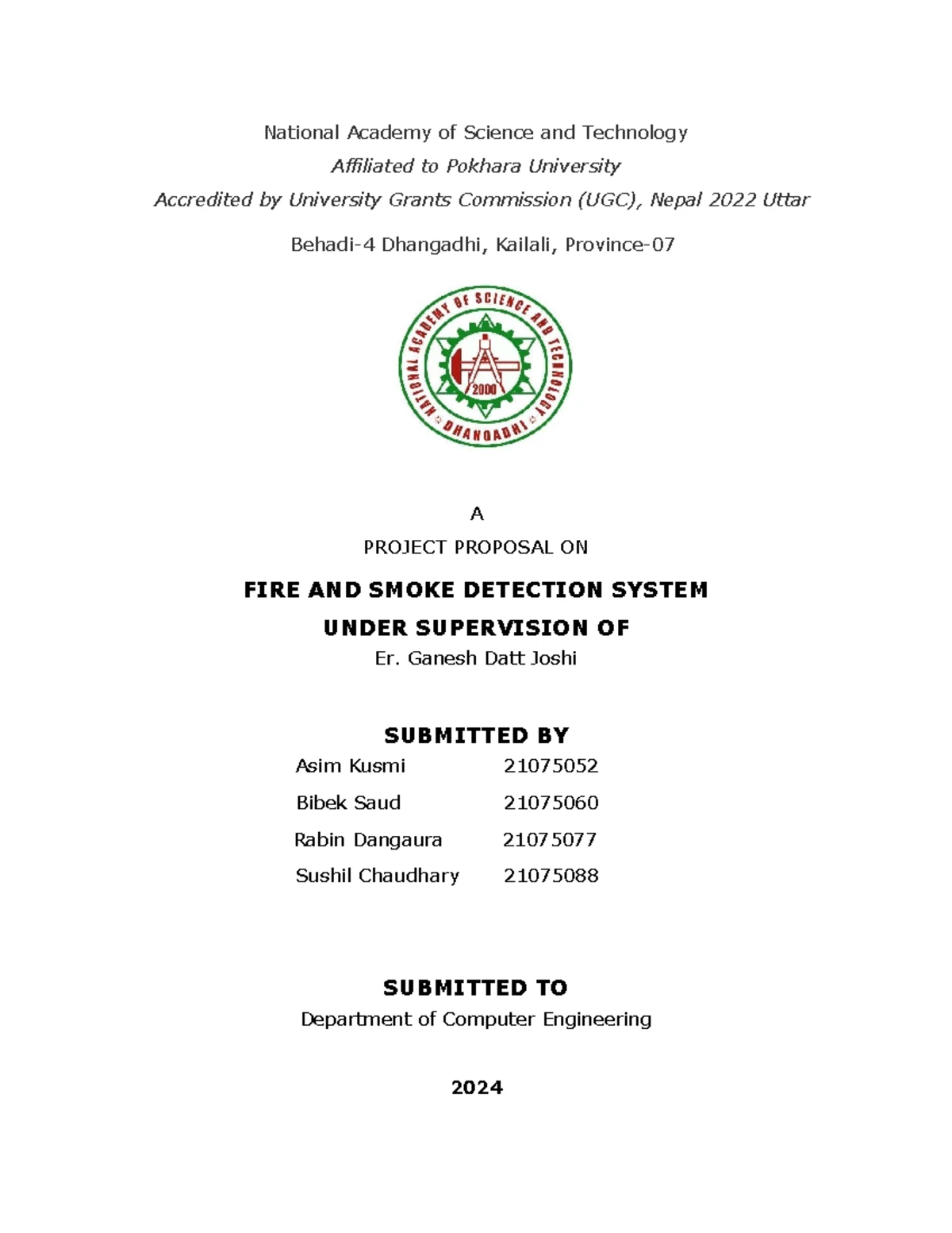 Final Project Report on Fire and Smoke Detection System (CSE 210) - Studocu
